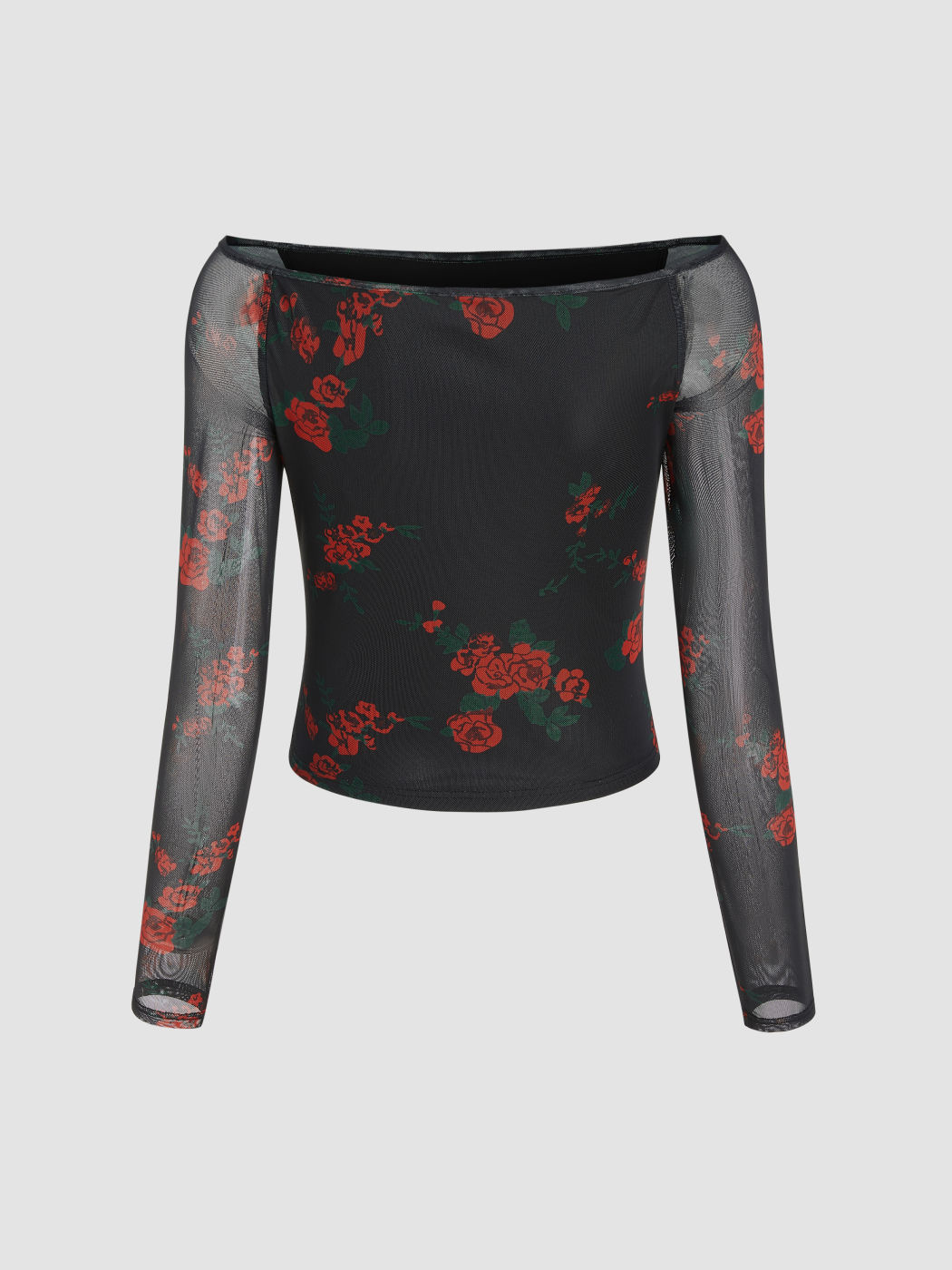 Off-shoulder Floral Mesh Top For Date Coffee Shop