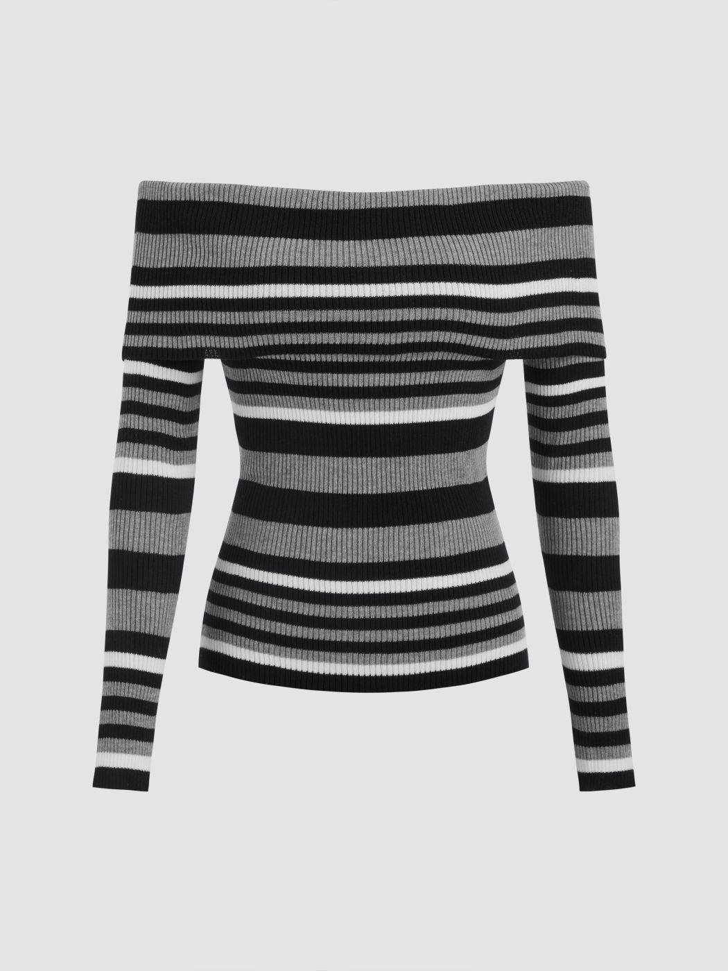 Knit Off-shoulder Stripe Long Sleeve Top For Daily Casual Coffee Shop