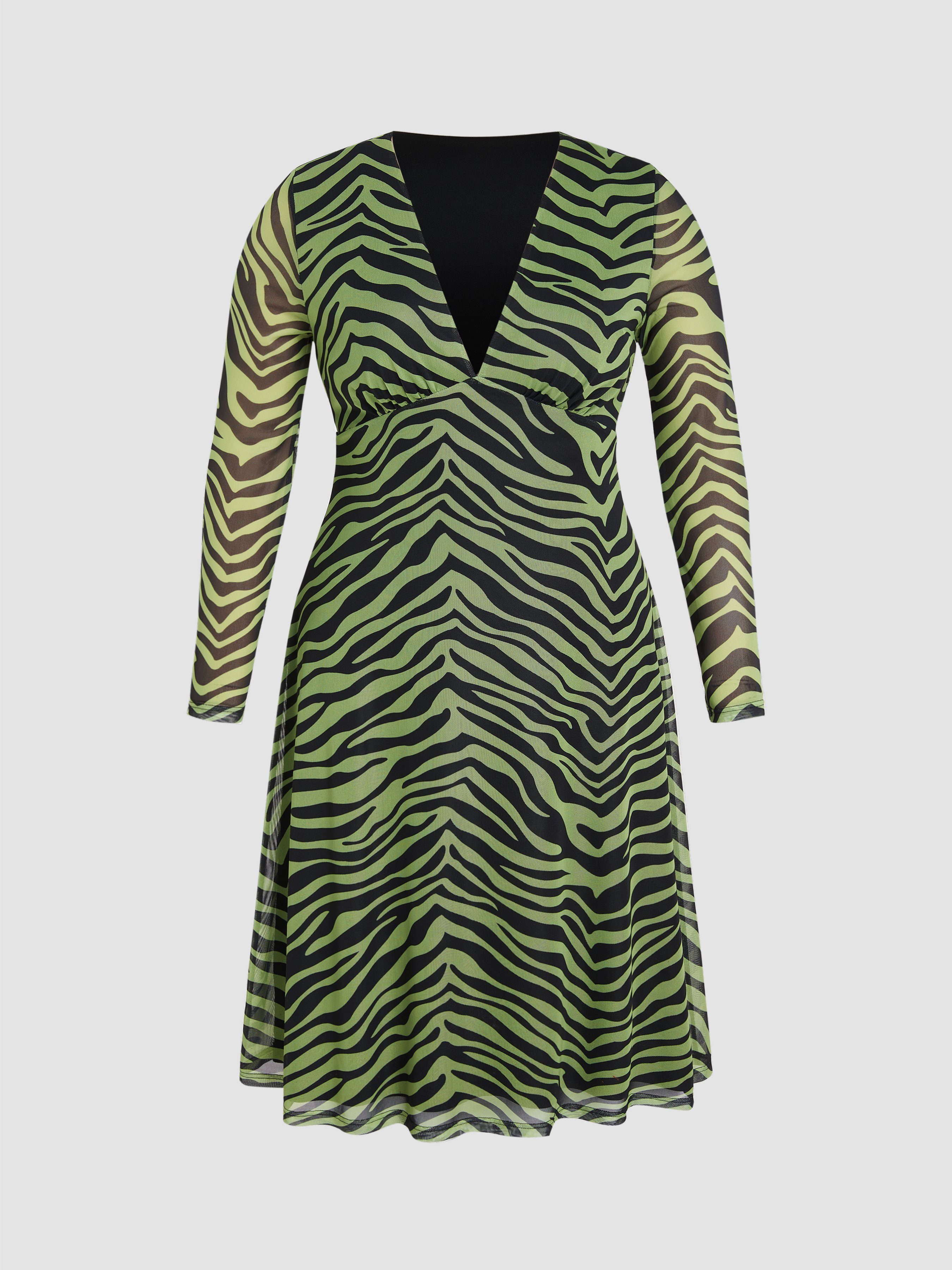 Mesh Mesh V-neck Zebra Stripe Maxi Dress Curve & Plus For Party/Clubbing