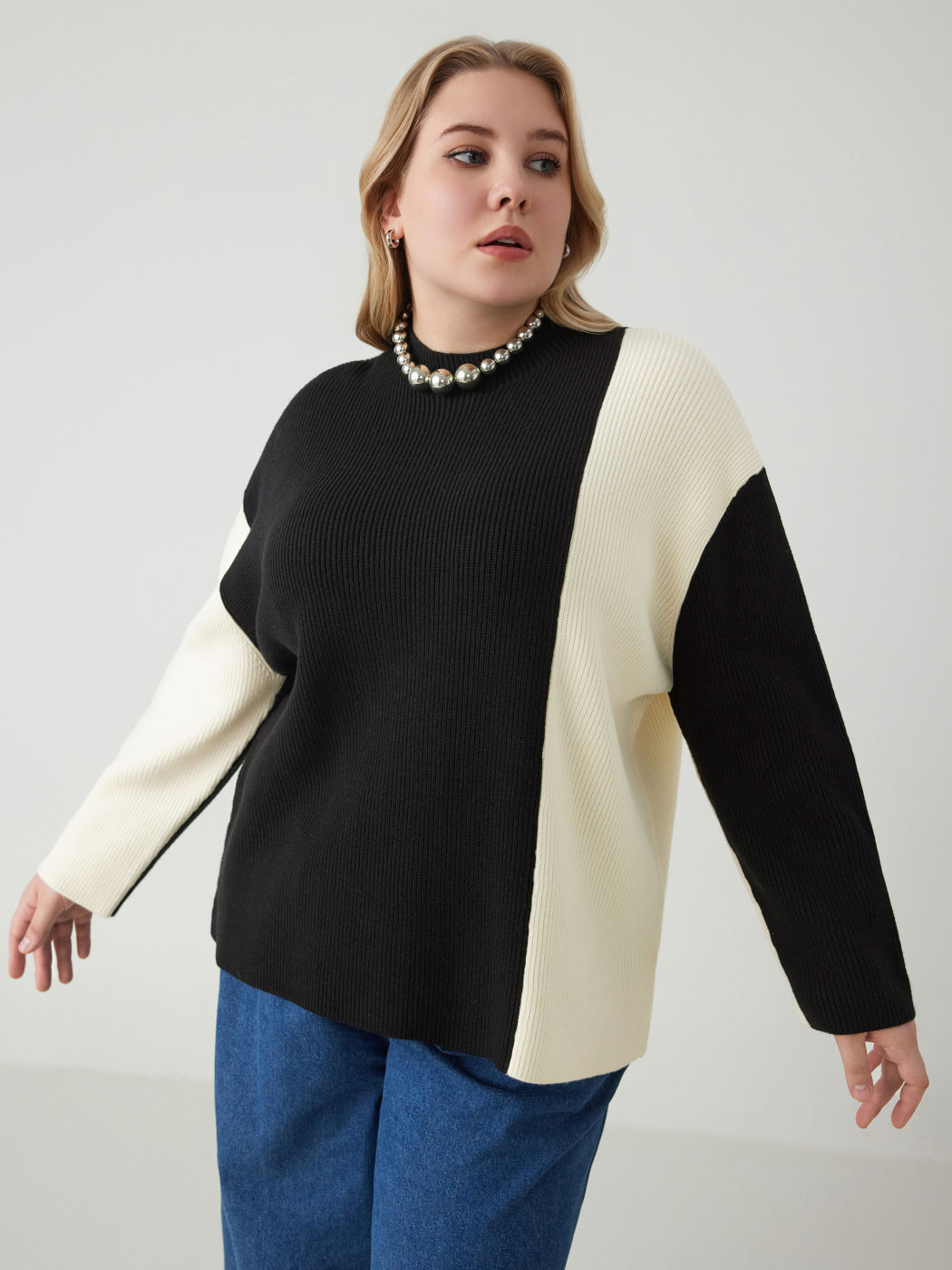 Colorblock Long Sleeve Sweater Curve & Plus - Cider