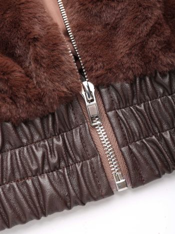 Faux Fur Zipper Hooded Jacket For Music Festival/Live House Party/Clubbing