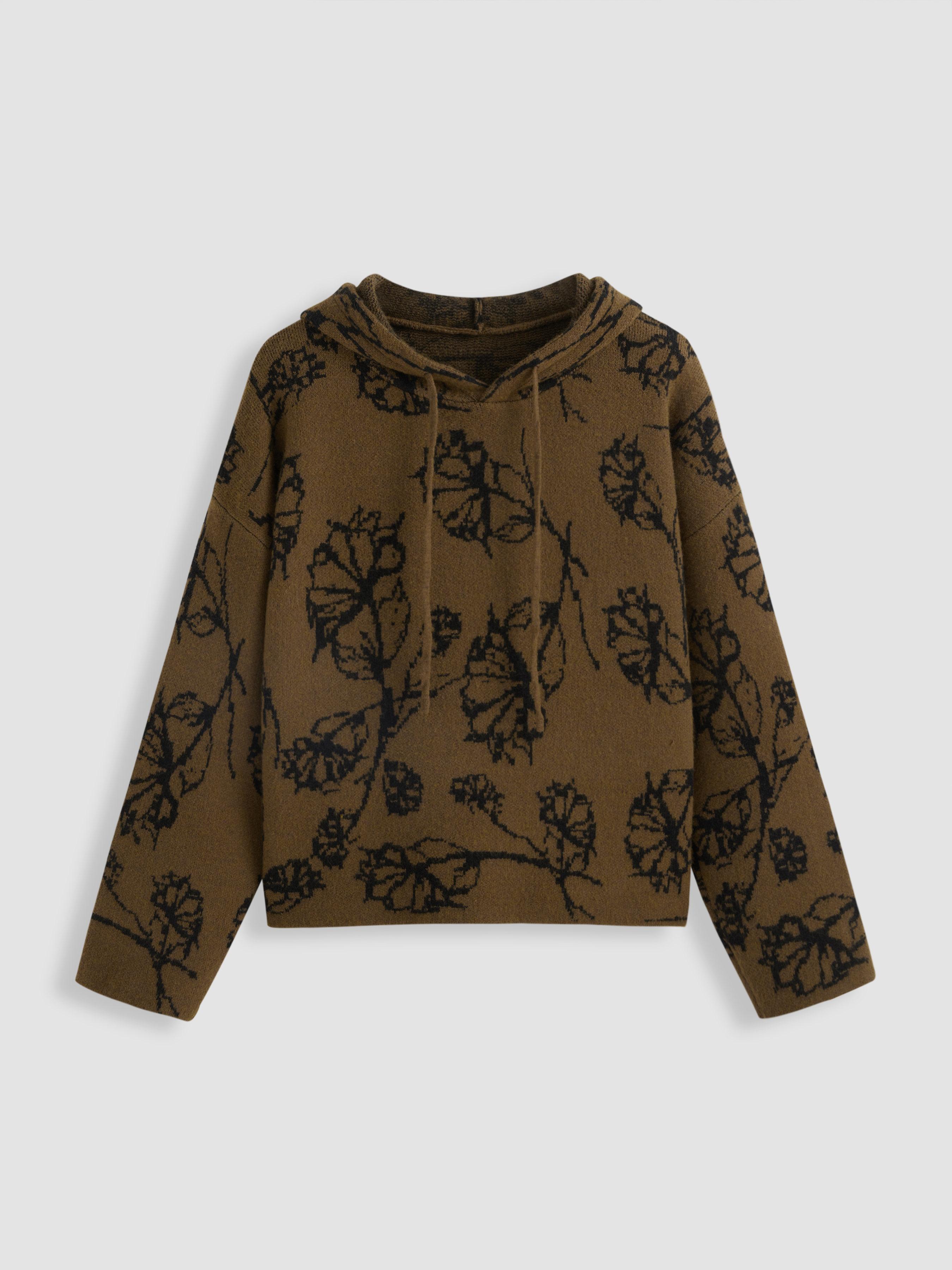 Knit Fabric Knit Floral Drawstring Hooded Top Curve & Plus For School