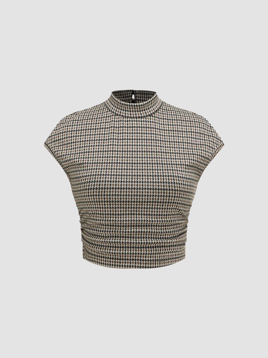 High Neck Check Crop Top - Cider