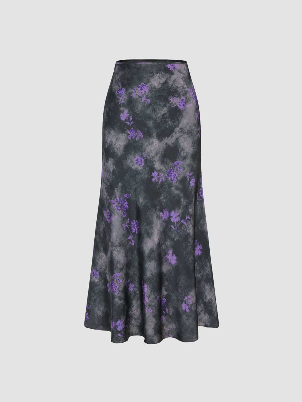 Satin Mid Waist Floral Ruffle Midi Mermaid Skirt - Cider