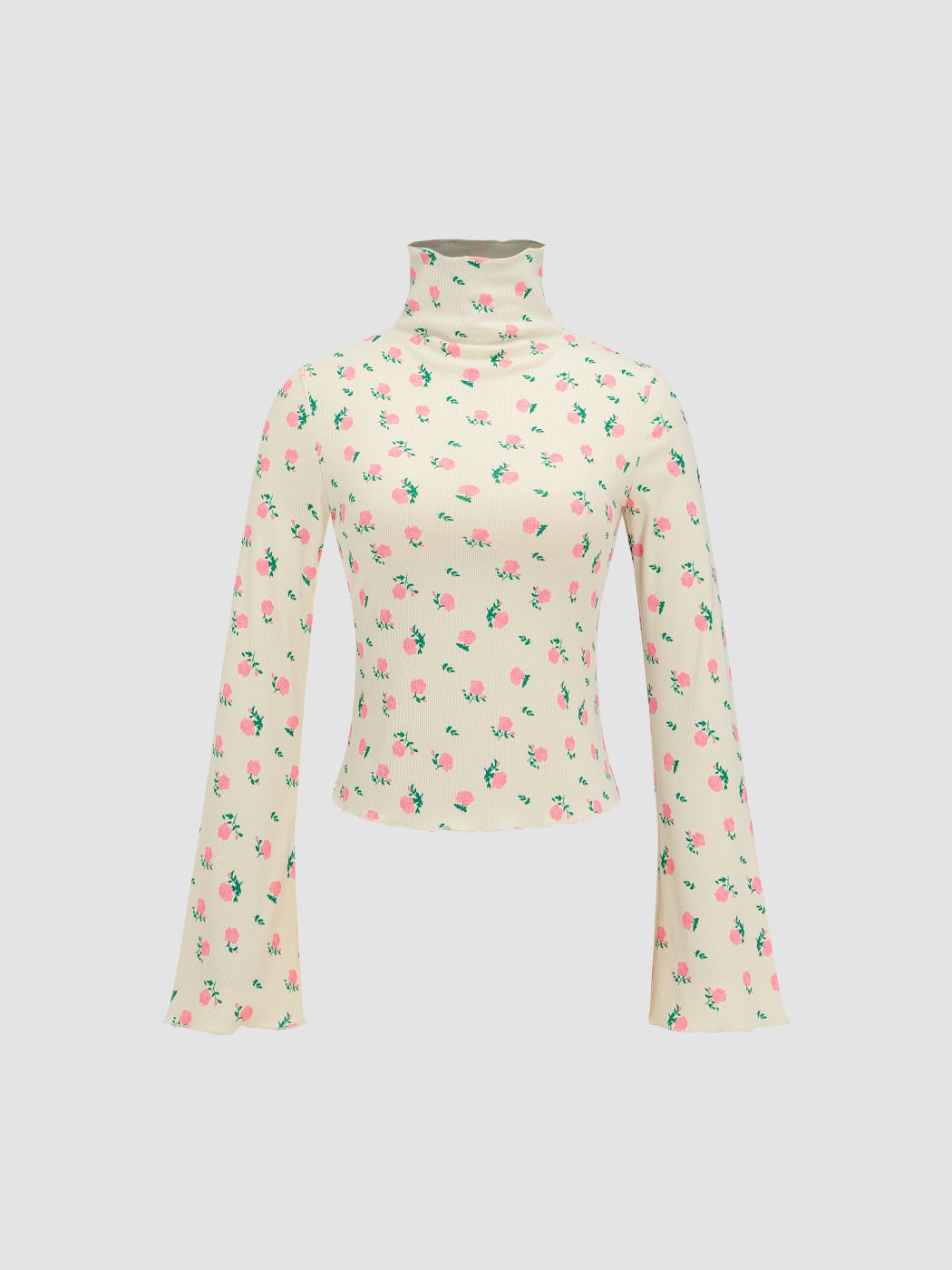 High Neck Floral Long Sleeve Top For Date Outdoor