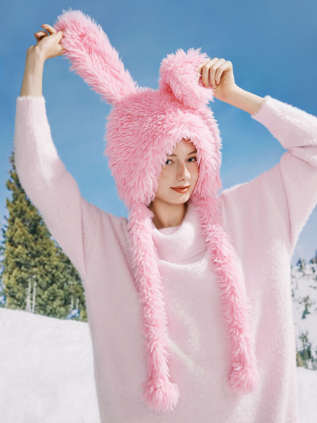 Fuzzy Rabbit Ear Warm Trapper Hat