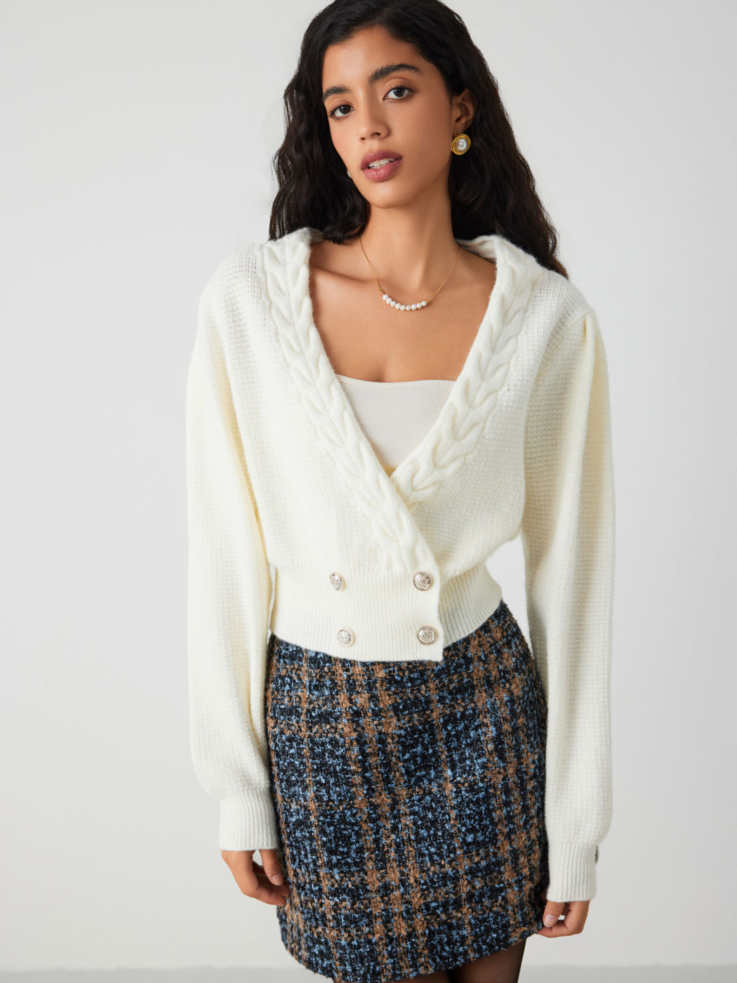 Knit Fabric Knit V-neck Solid Wrap Button Cardigan For Daily Casual Work