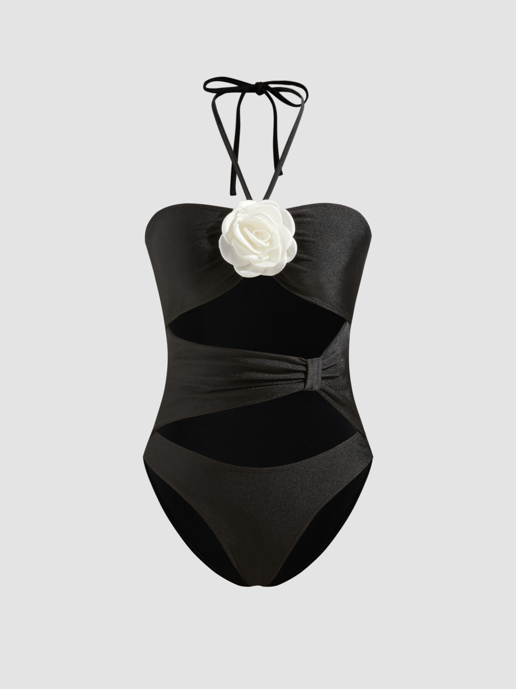 Tummy Control Tummy Control Halter Rosette Cut Out One Piece Swimsuit