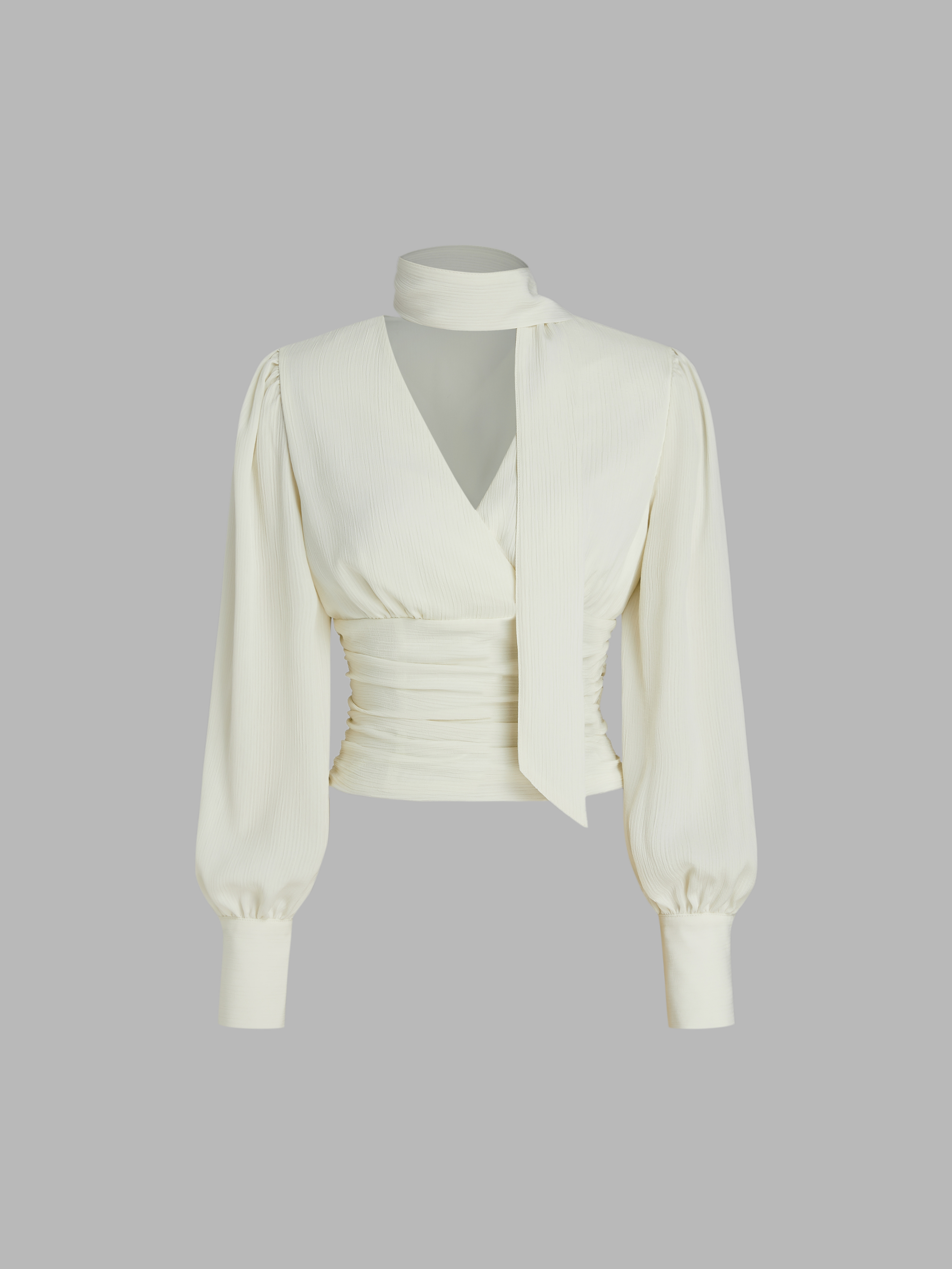V-neck Wrap Long Sleeve Blouse With Scarf For Work
