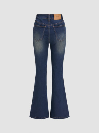 Denim Denim Low Waist Solid Buckle Flared Jeans For Work Daily Casual ...