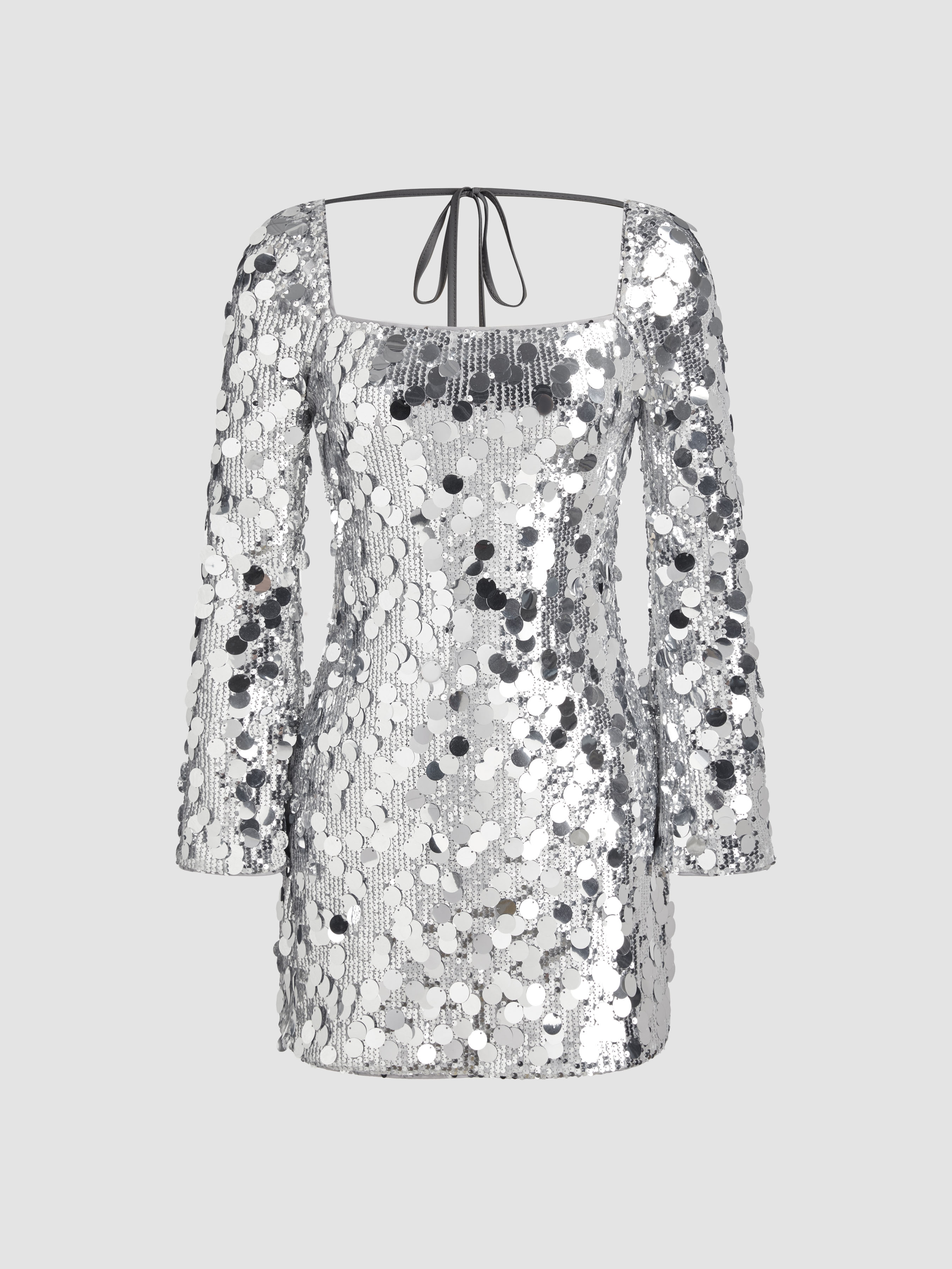 Sequin Square Neck Solid Tie Back Mini Dress - Cider