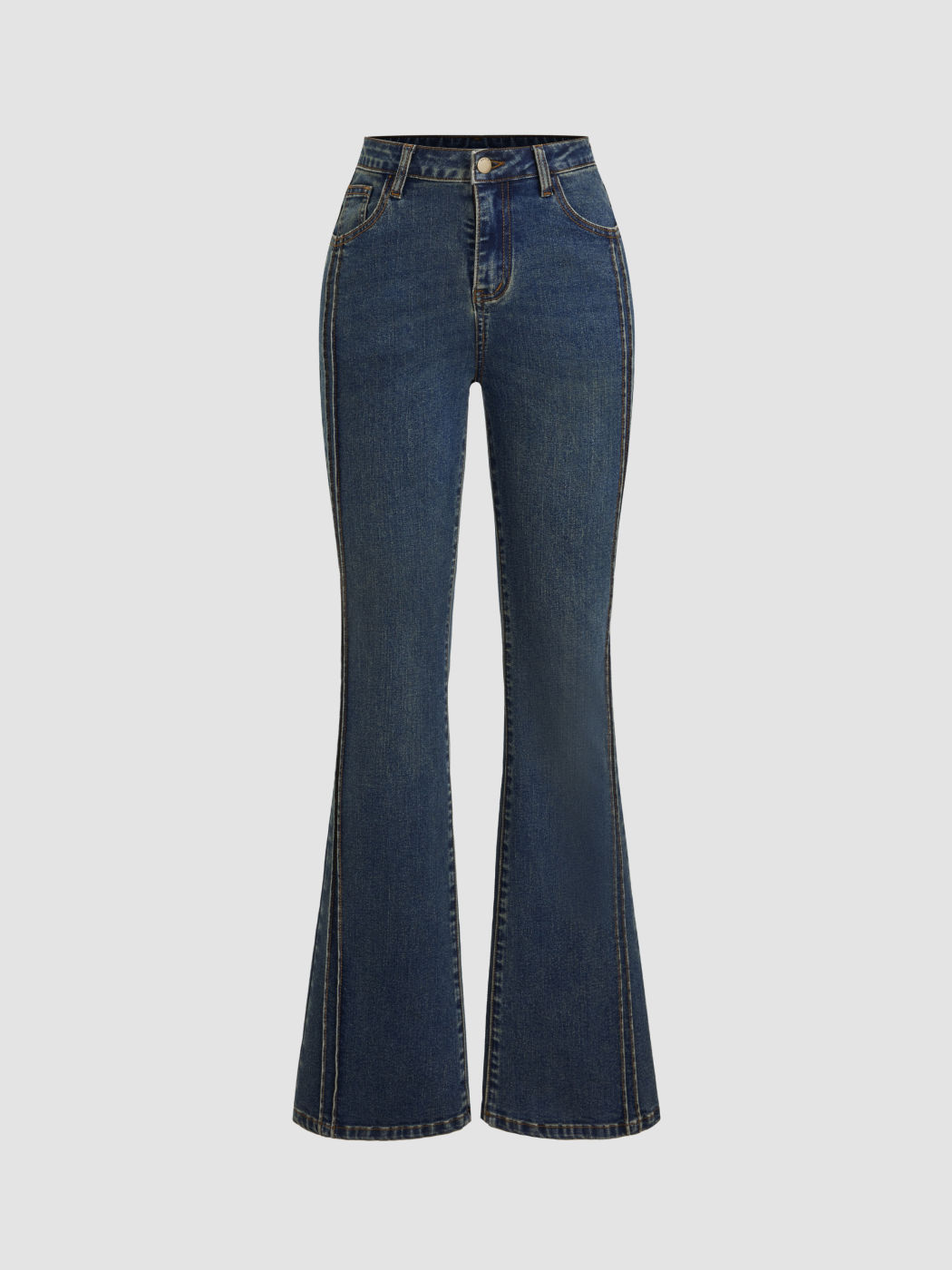 Denim Mid Rise Solid Flared Jeans - Cider