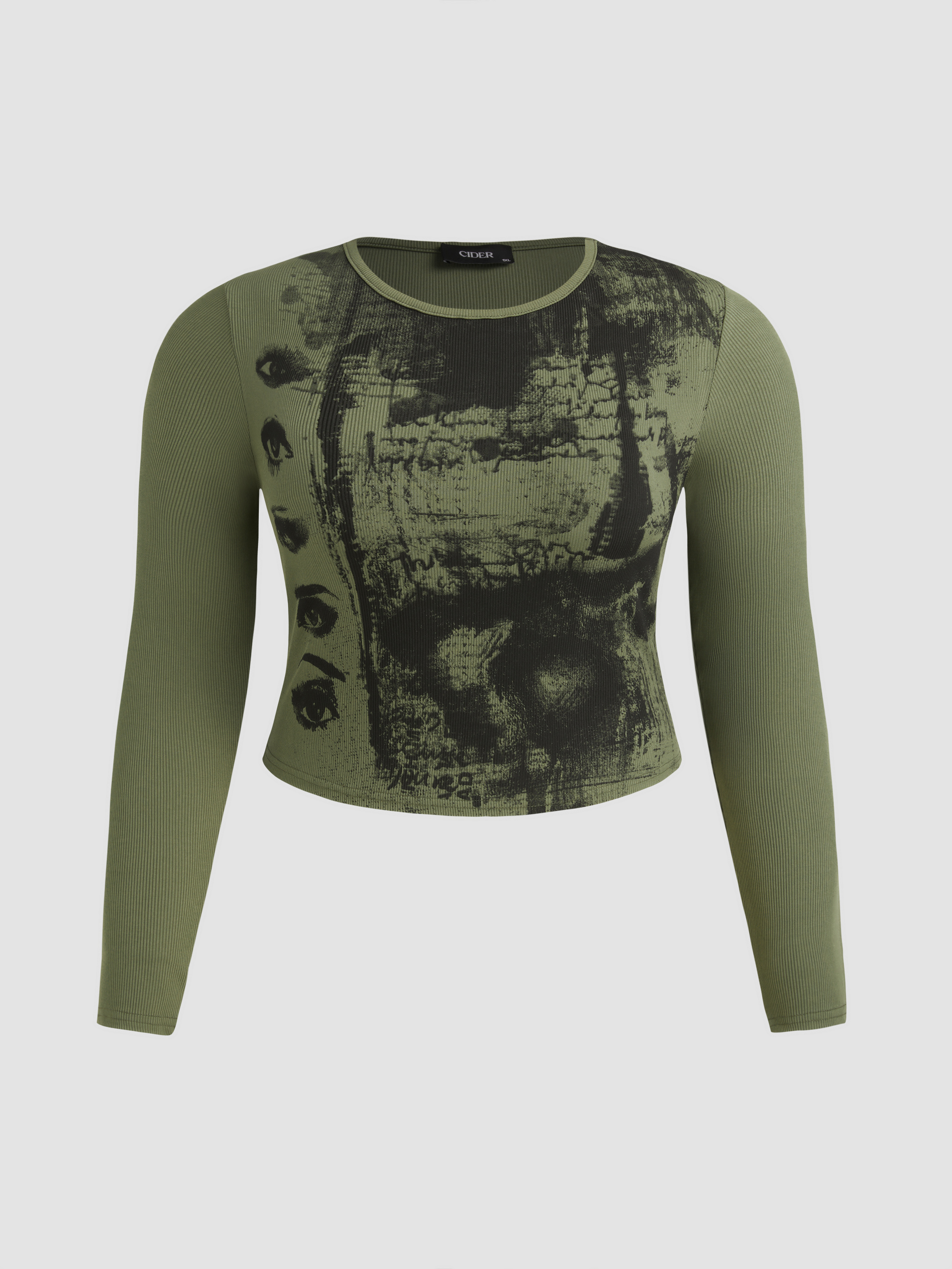 Round Neckline Graphic Long Sleeve Top Curve & Plus For Daily Casual School