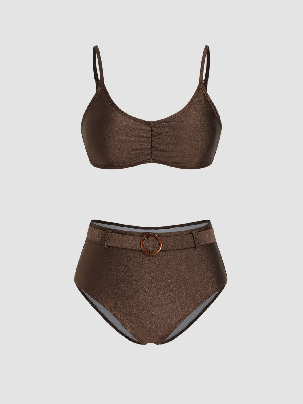 U-neck Solid O-Ring Bikini Set - Cider