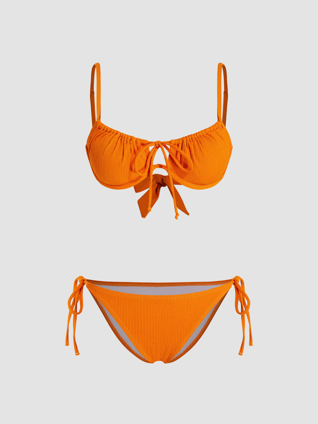 Miami Sunset Vacation Solid Underwire Tie Side Bikini Set For Vacation
