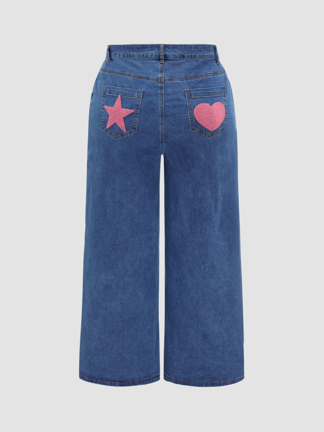 Denim Middle Waist Star Heart Wide Leg Jeans Curve & Plus - Cider