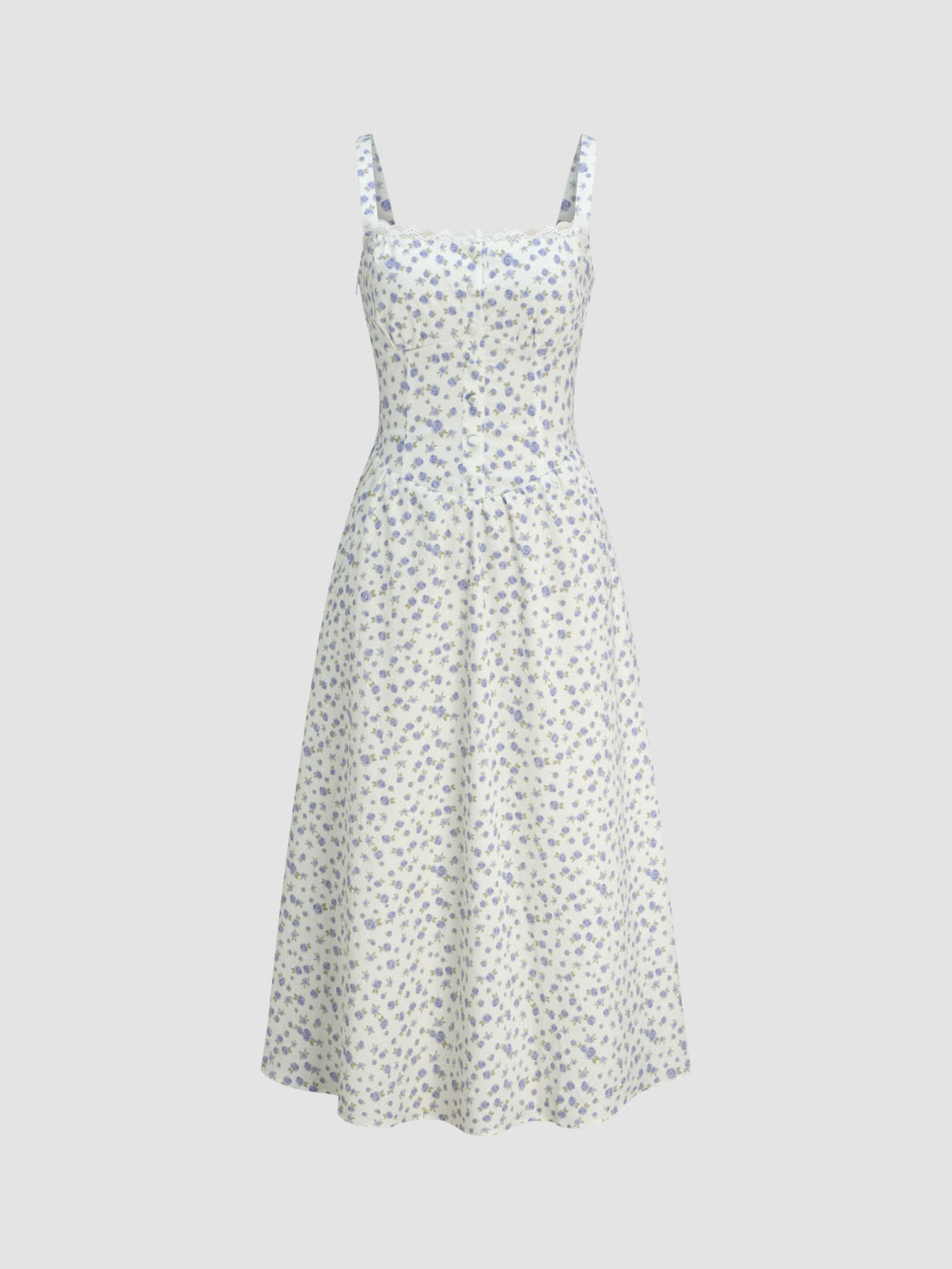 Western Outfits Square Neck Floral Corset Lace Up Midi Dress For Date