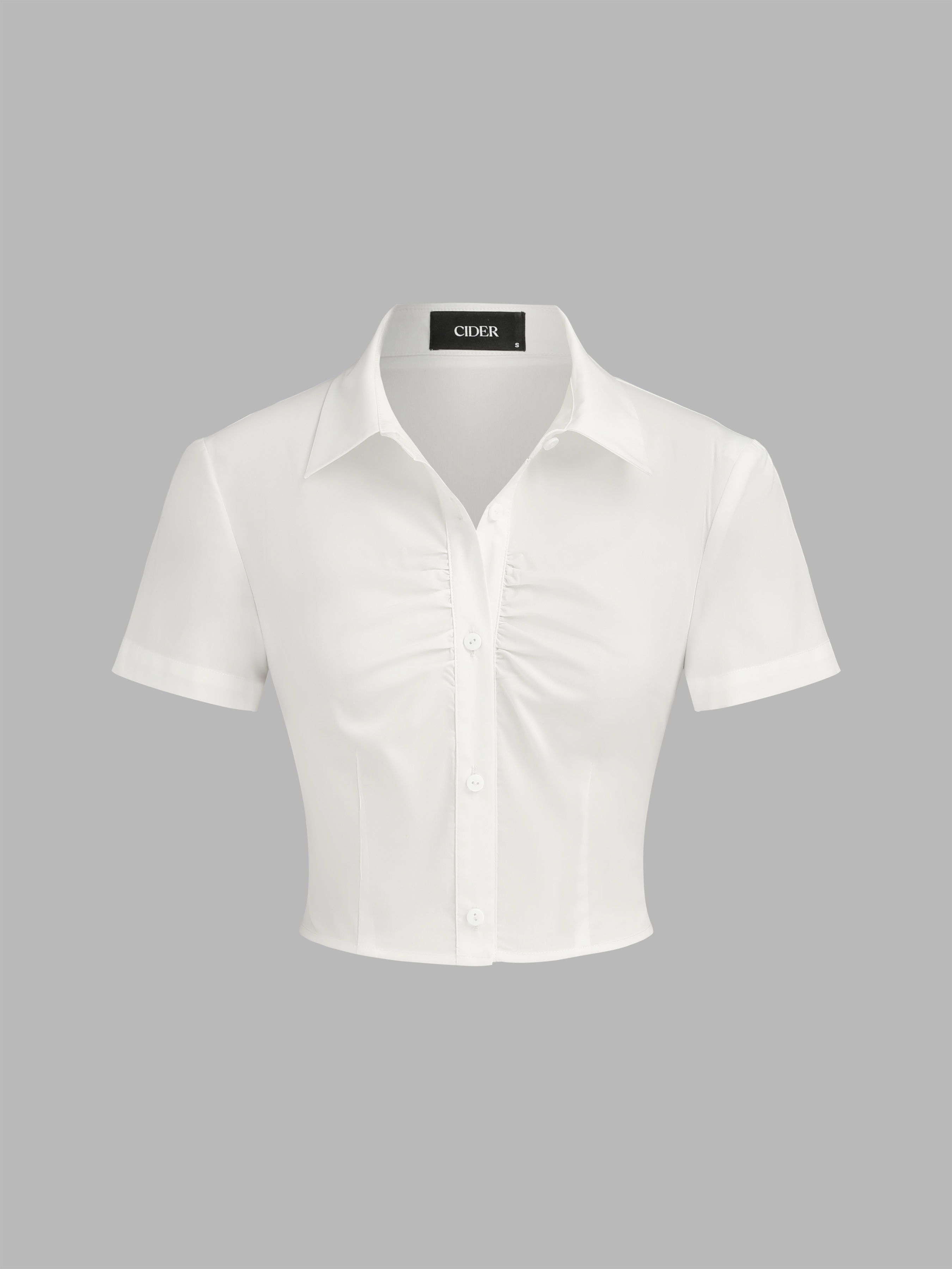 Collar Ruched Crop Short Sleeve Shirt - Cider