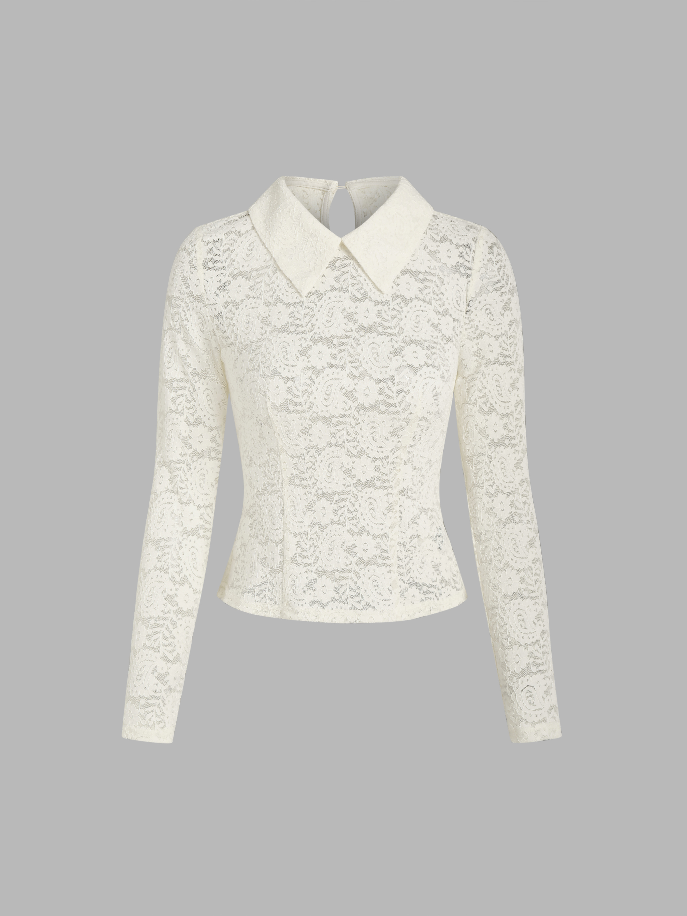 Lace Collar Floral Long Sleeve Top - Cider