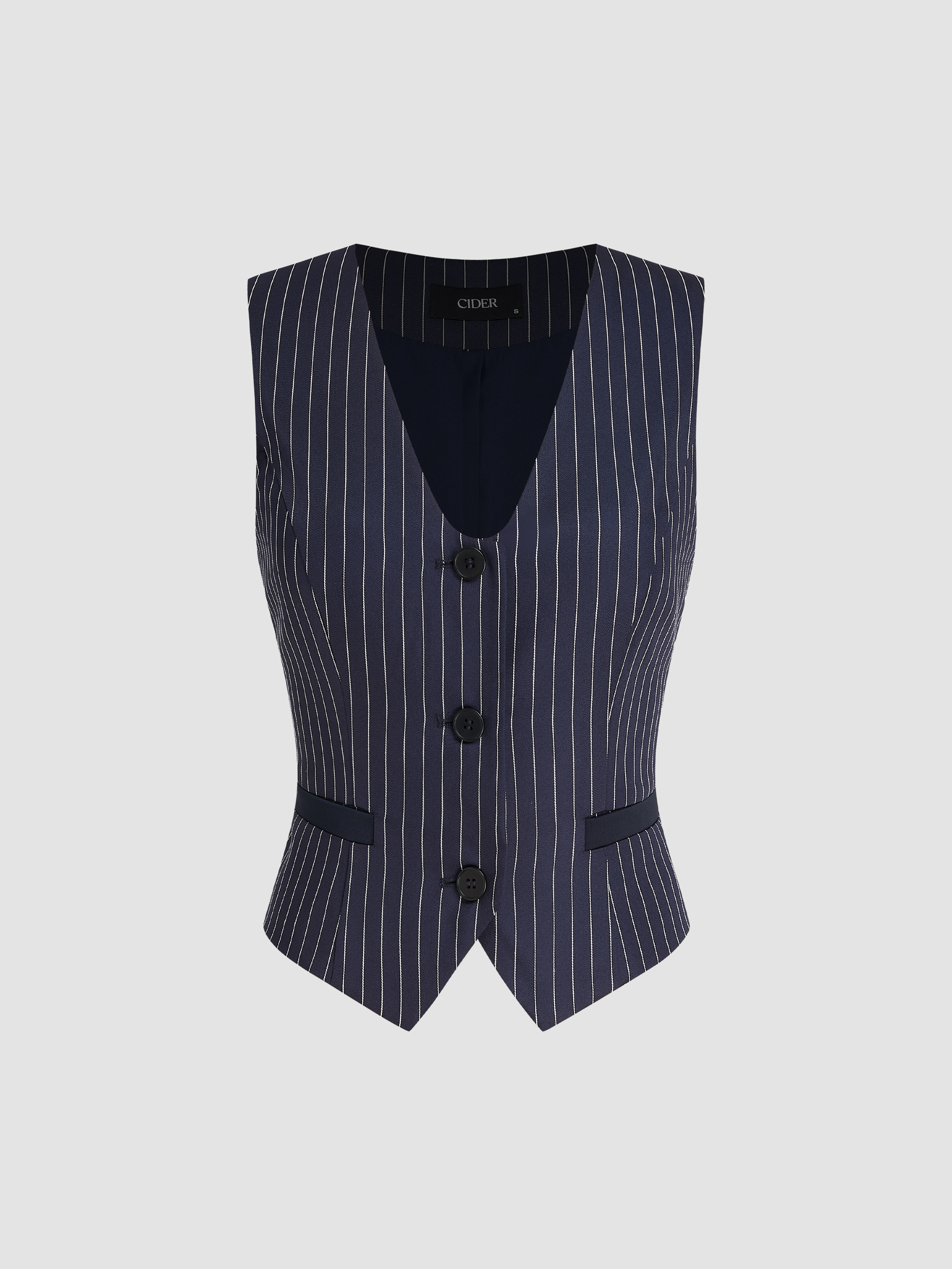 Office Siren Woven V-neck Striped Button Vest For Work