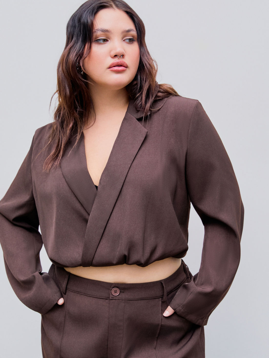Collar Ruched Blazer Curve & Plus - Cider