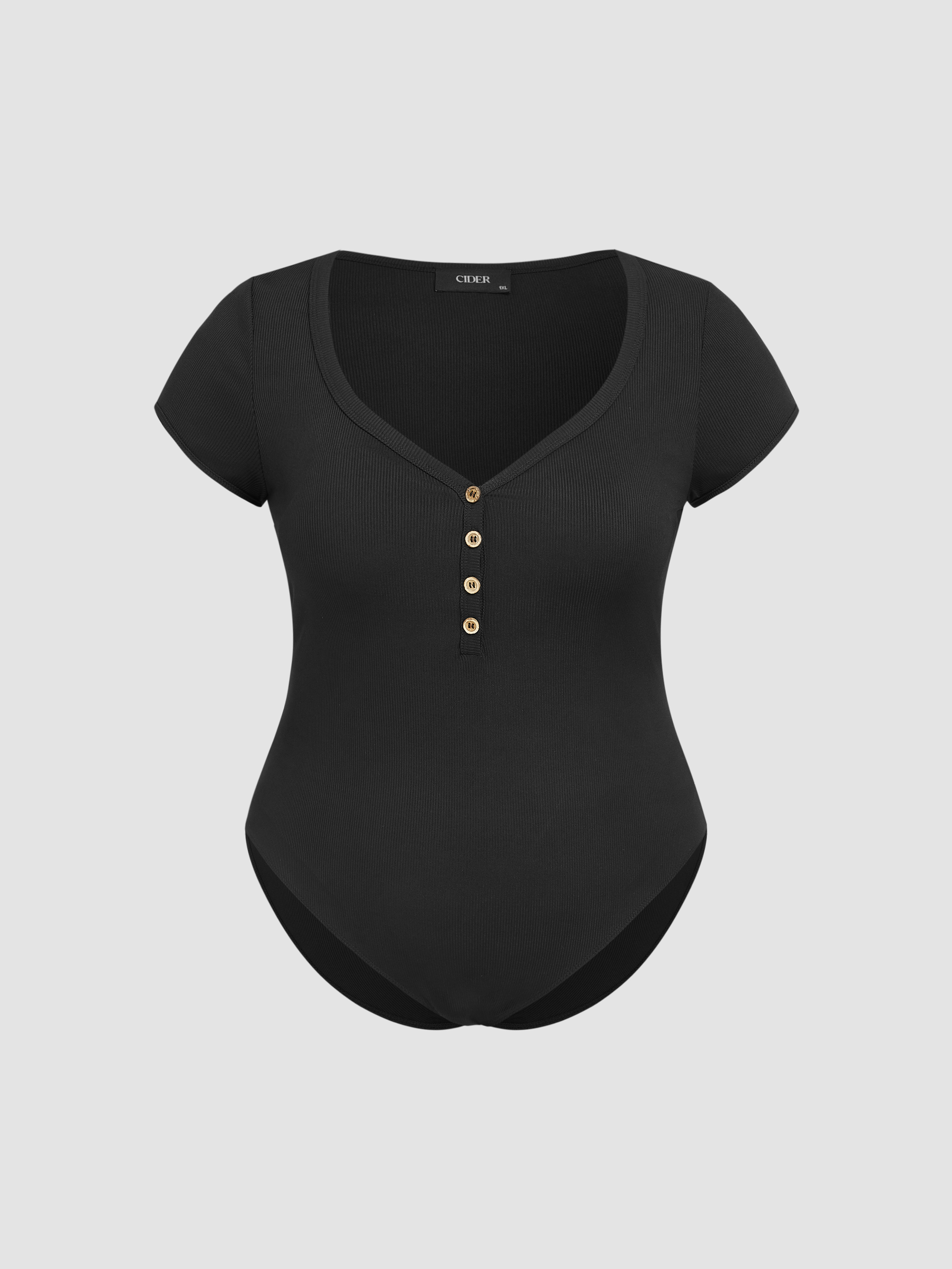 V-neck Button Bodysuit Curve & Plus For Work Daily Casual