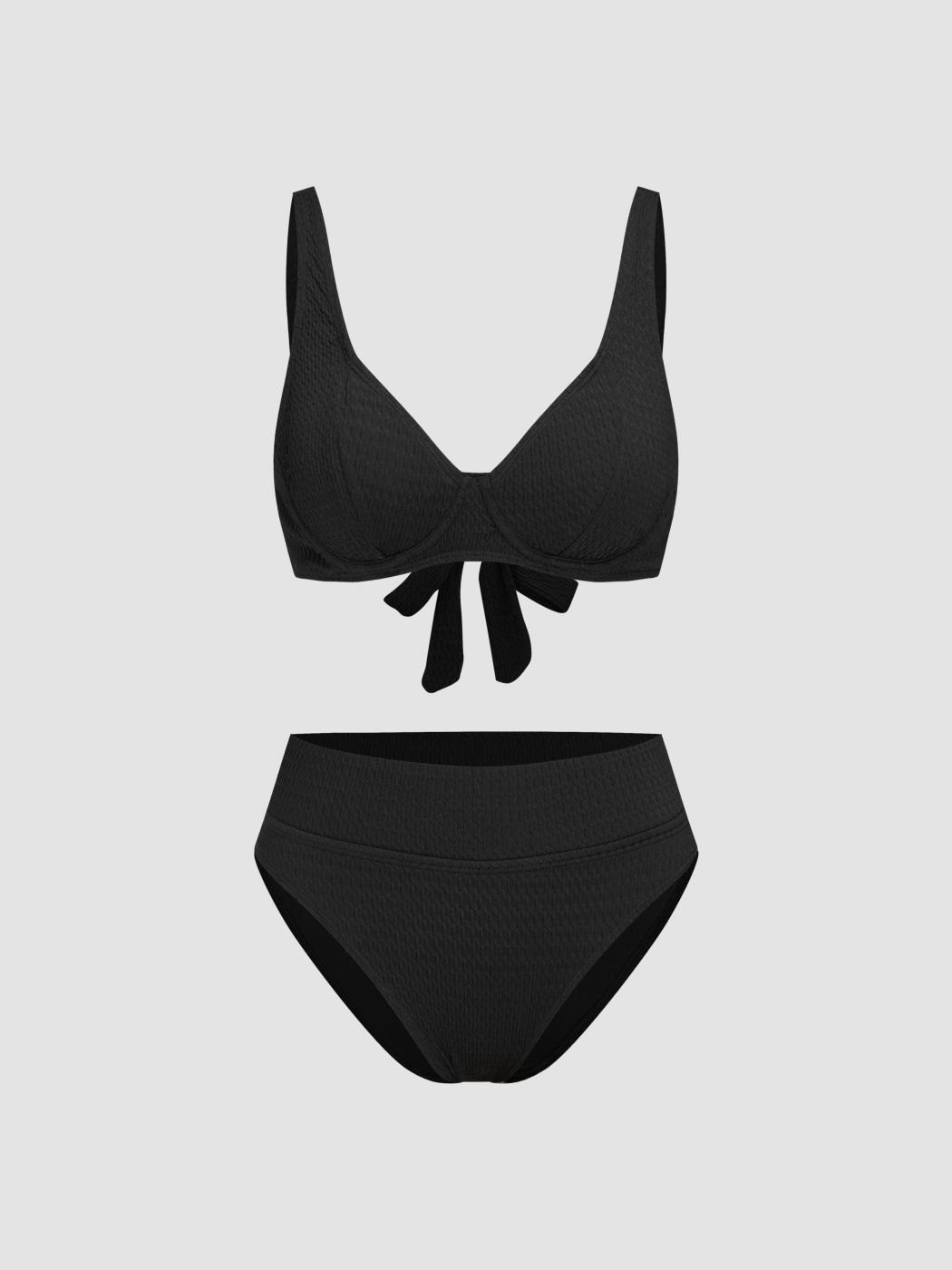 Bowknot Tie Back Stripe Bikini Swimsuit - Cider