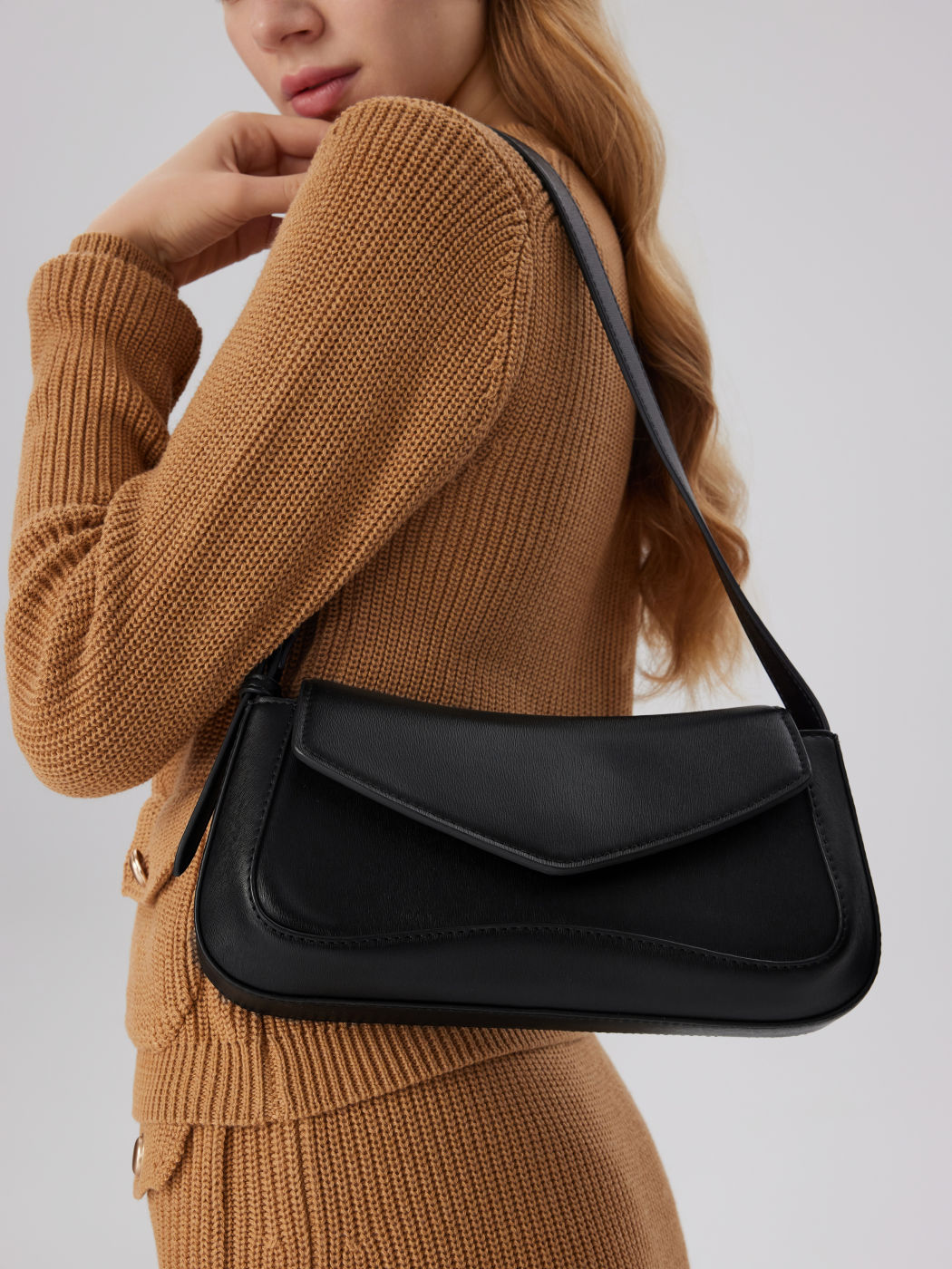 Front Pocket Faux Leather Adjustable Strap Shoulder Bag