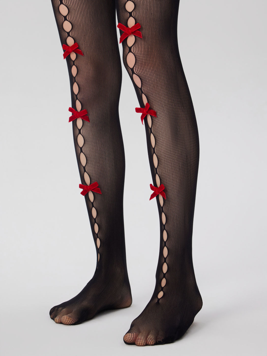 Chinlon Bowknot Decor Lace Pattern Tights