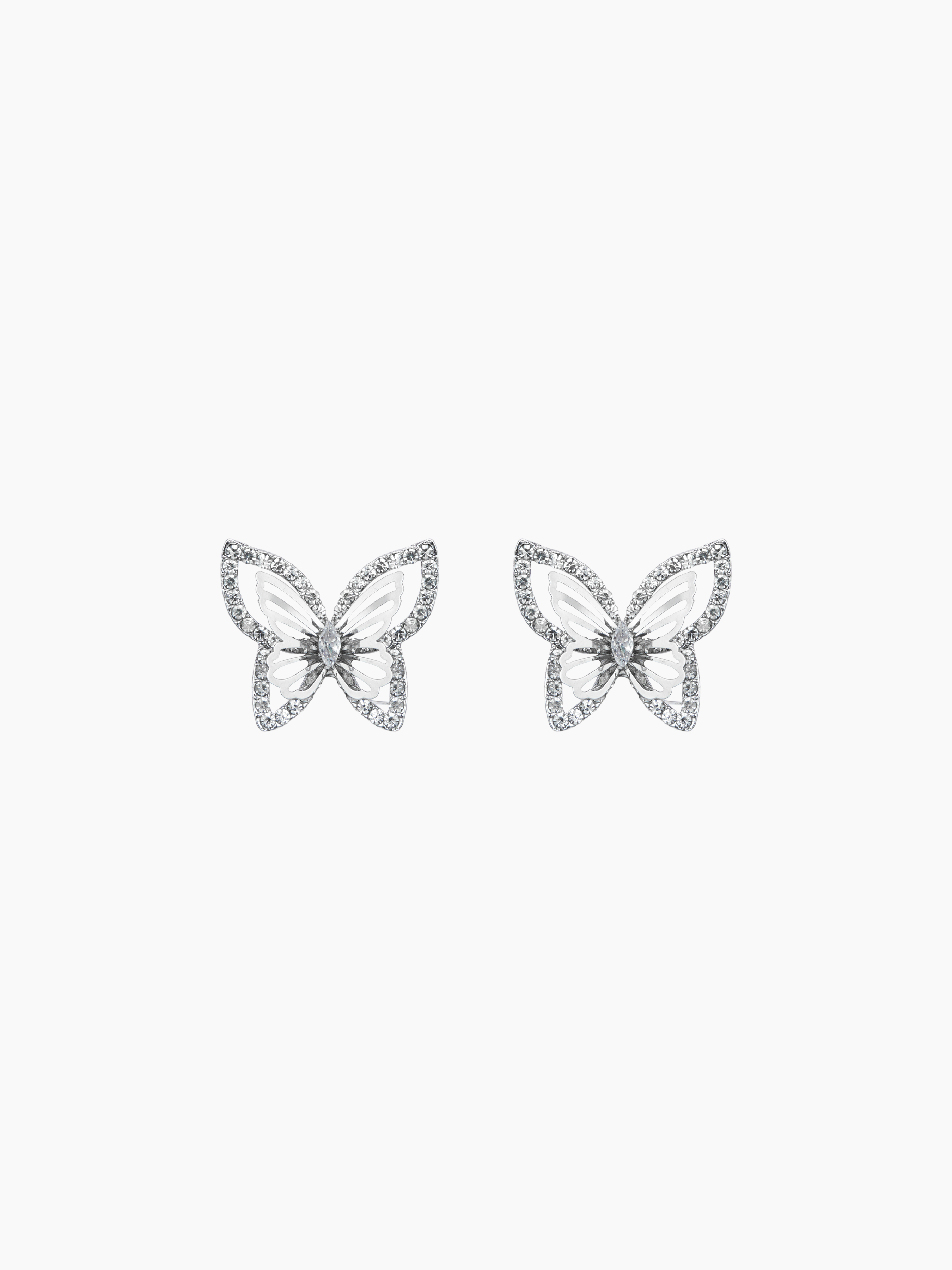 Butterfly Rhinestone Stud Earrings - Cider
