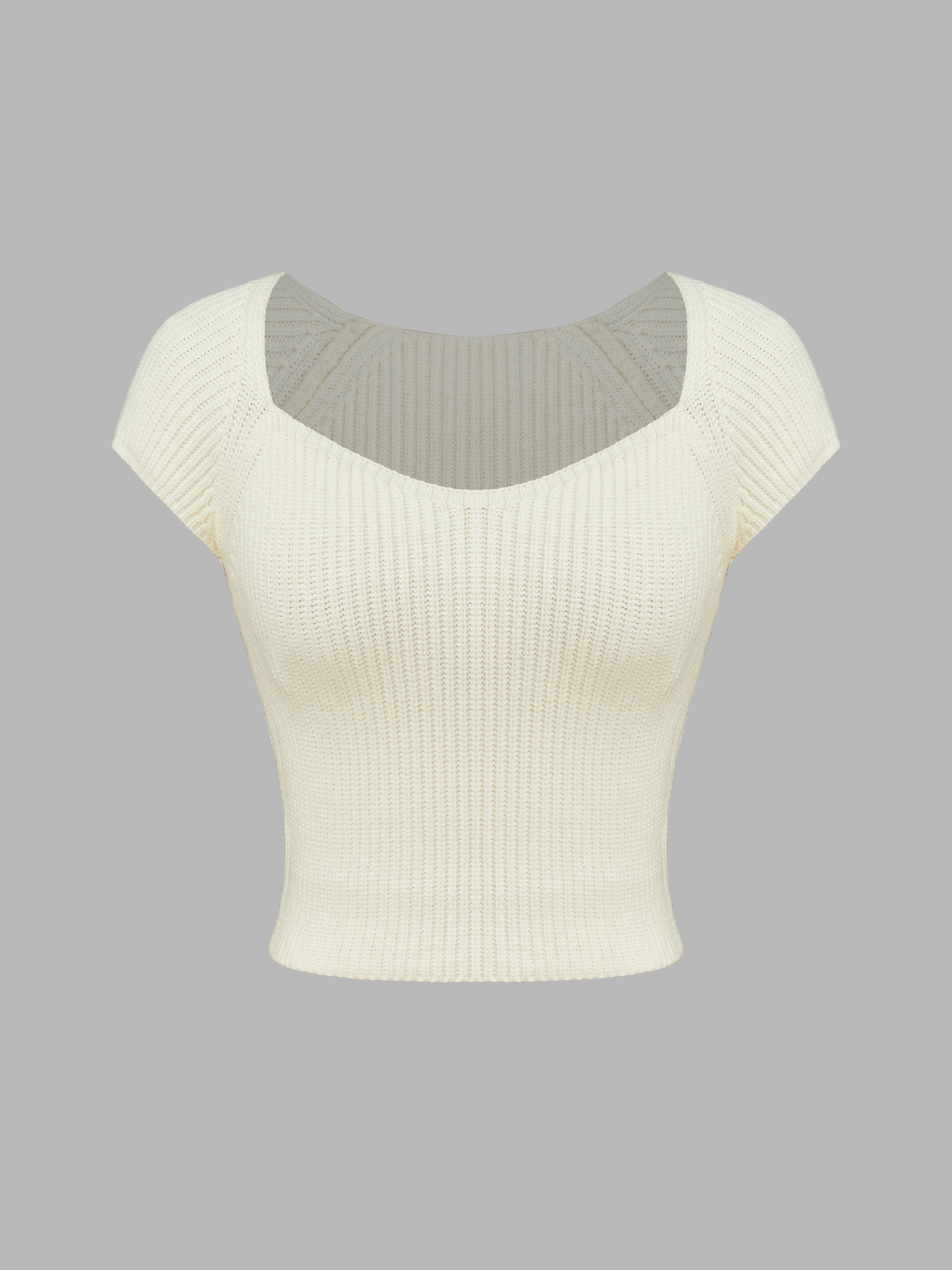 French Riviera Vacation Scoop Neck Solid Knitted Crop Short Sleeve Top - Cider