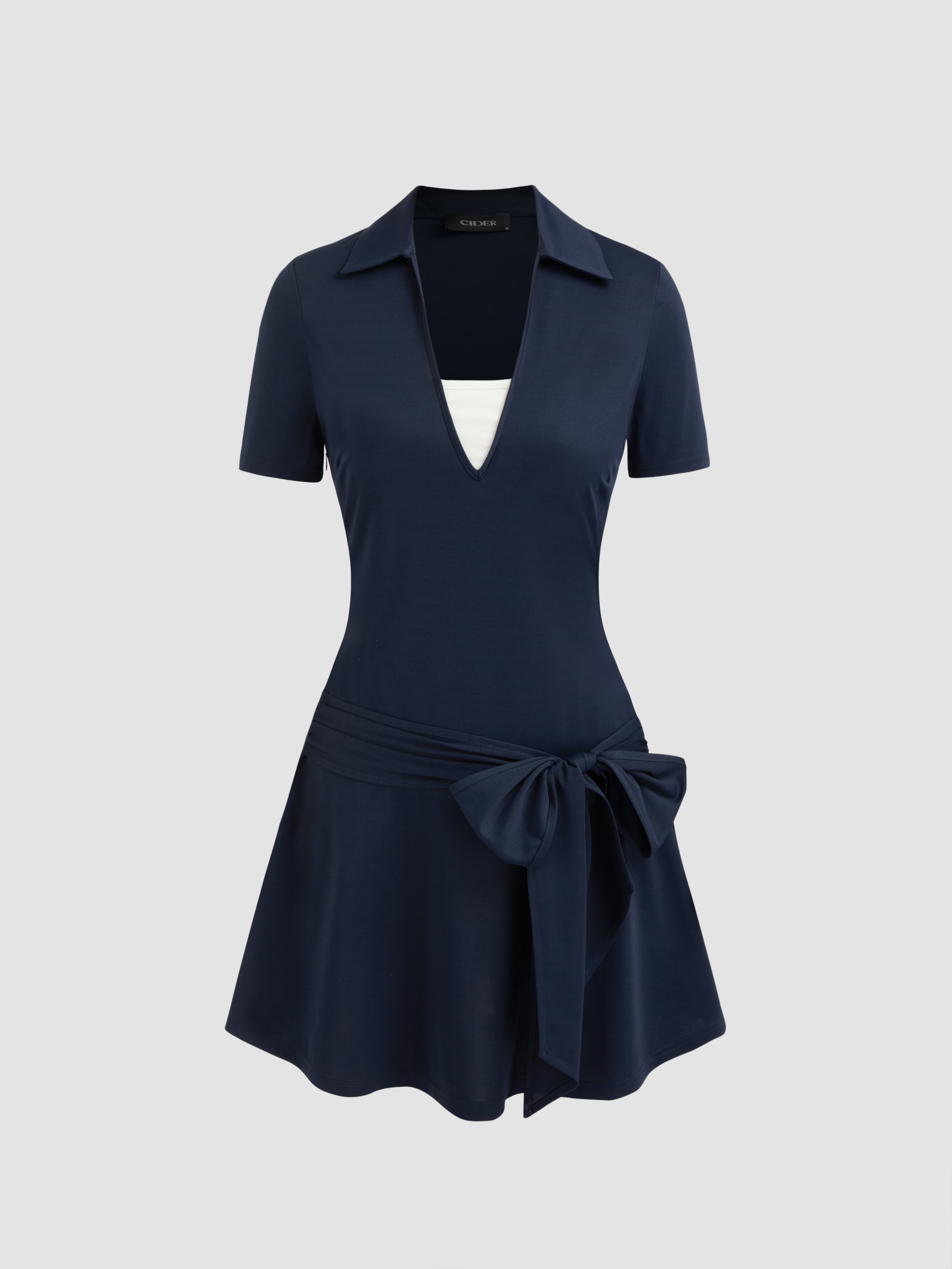 Sun Dresses Drop Waist Dress Knit Fabric Bowknot V-neck Mini Dress For ...