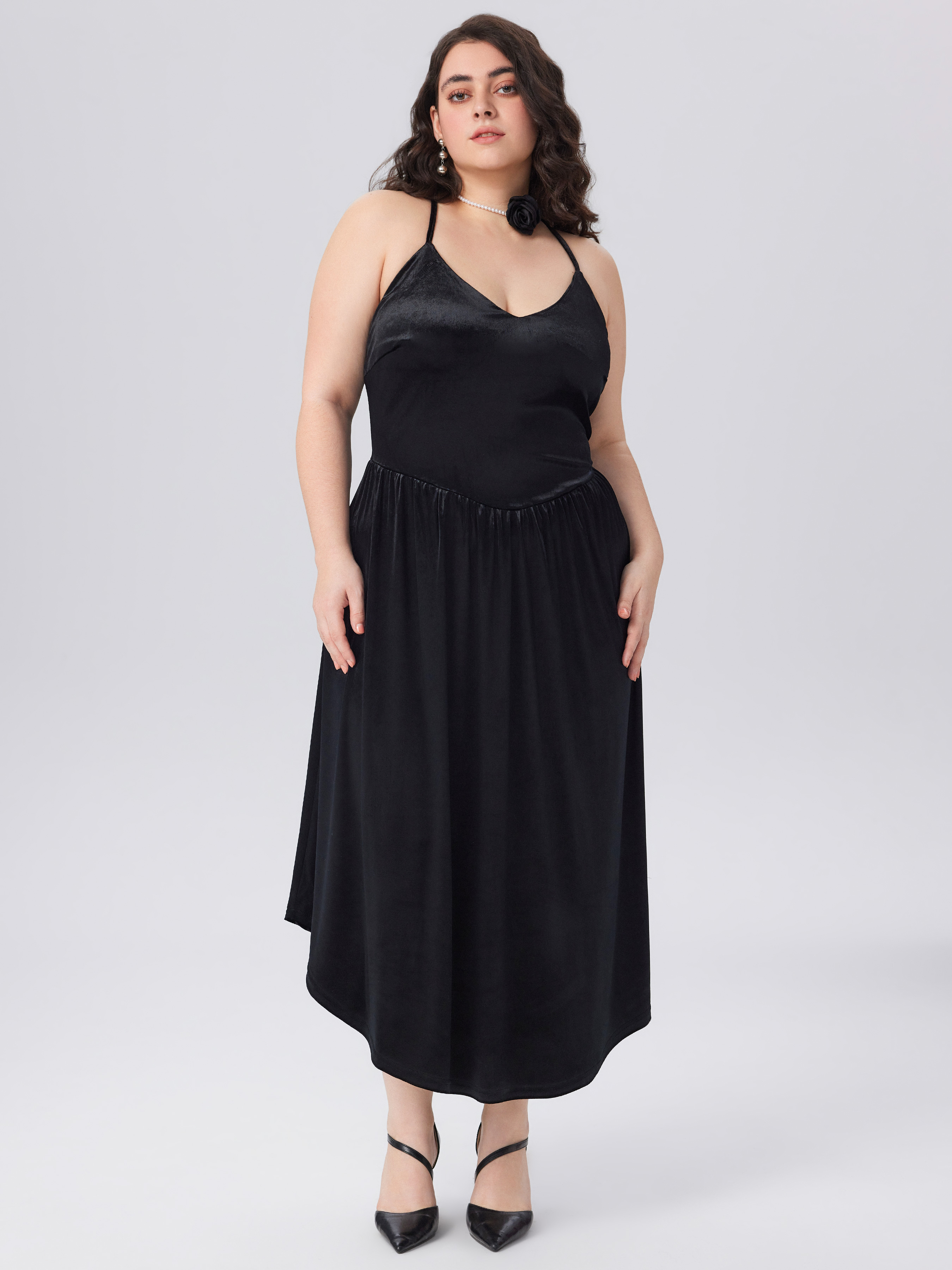 Velvet V-neck Backless Maxi Dress Curve & Plus - Cider