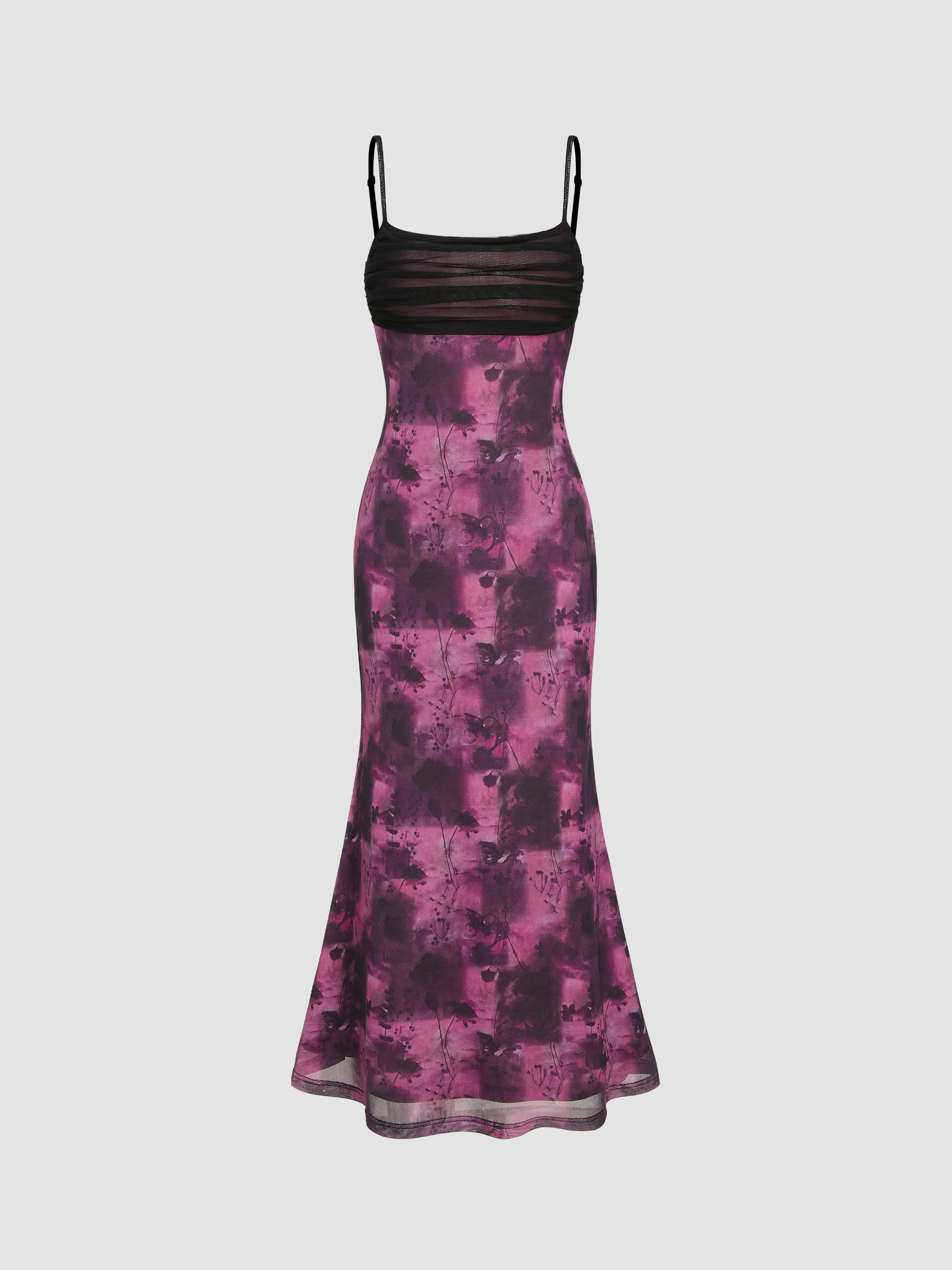 Wedding Guest Dress Coquette Miami Sunset Vacation Mesh Floral Mermaid ...