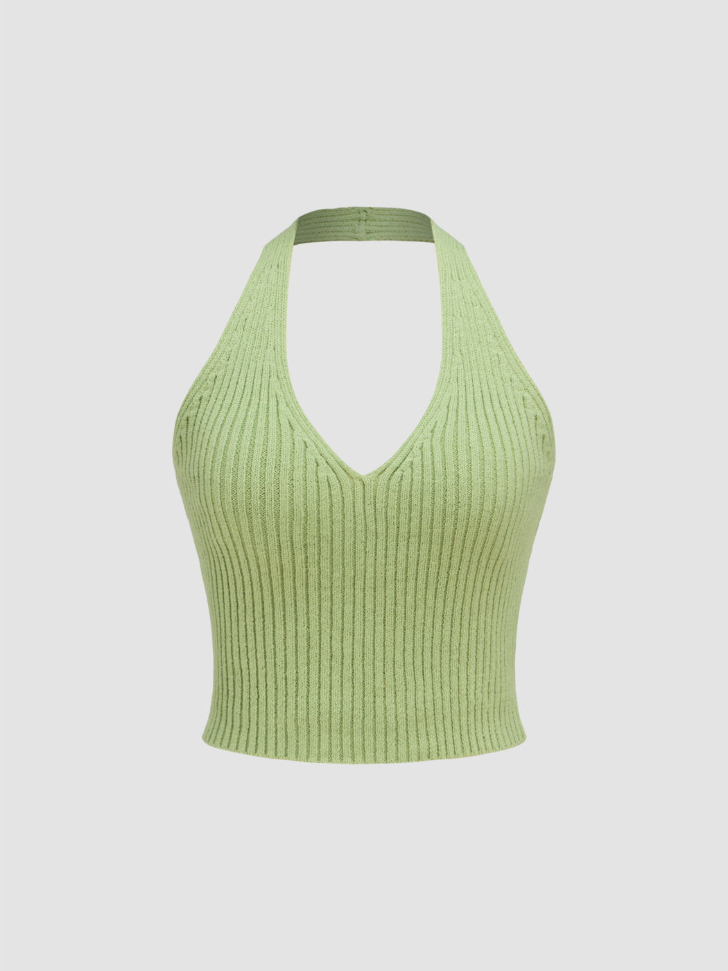 Knit Fabric Halter Solid Texture Knitted Tank Top For Vacation
