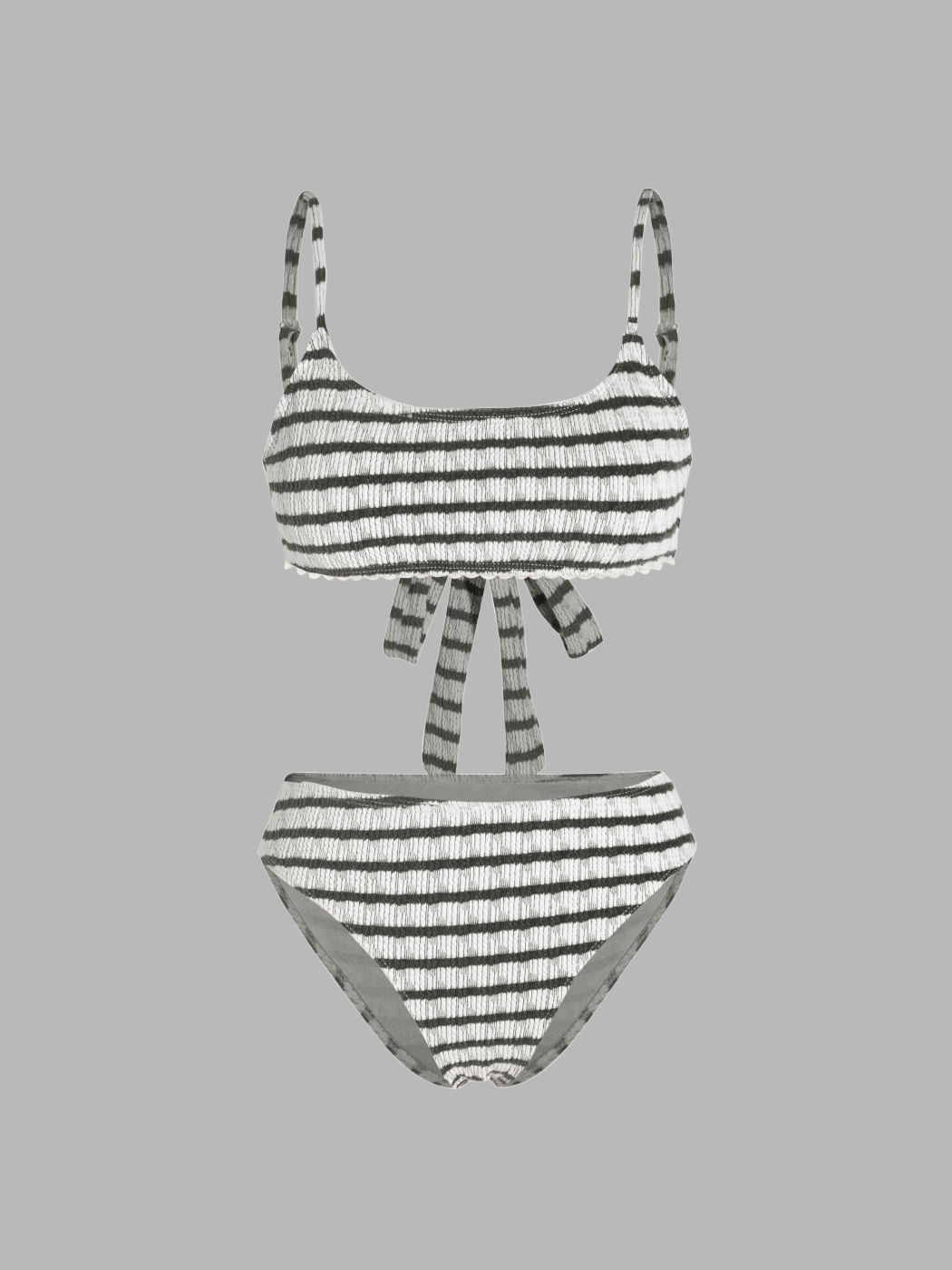U-neckline Striped Texture Bikini Swimsuit - Cider
