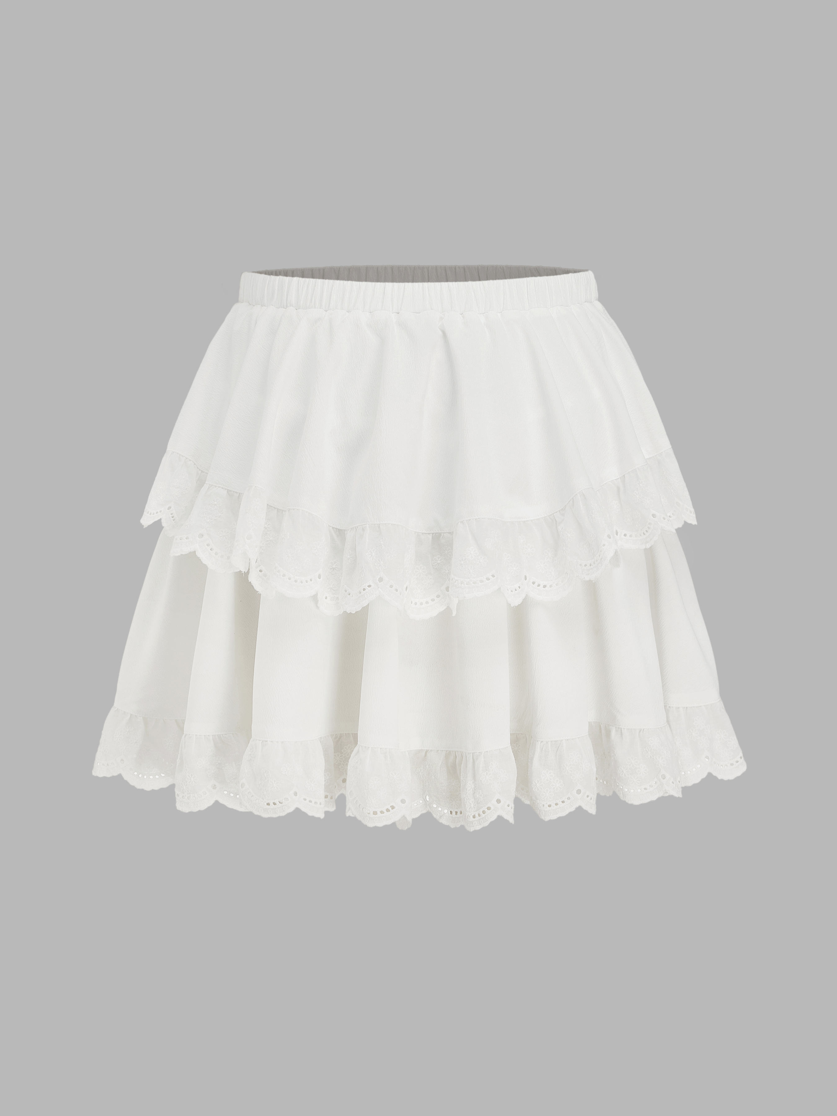 Woven Mid Rise Lace Tiered Ruffle Hem Mini Skirt Curve & Plus - Cider