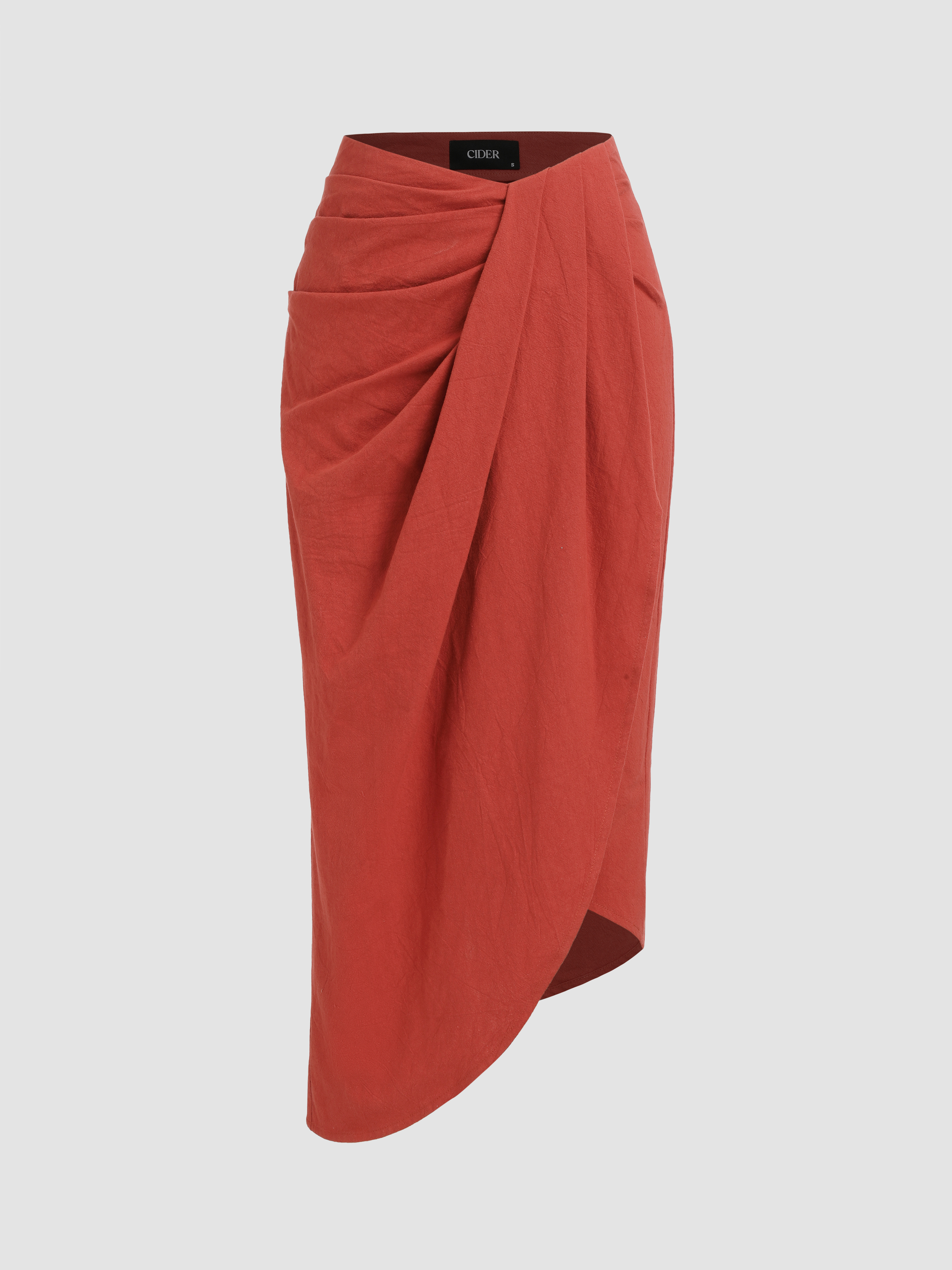 Miami Sunset Vacation Woven Mid Rise Solid Ruched Maxi Skirt - Cider