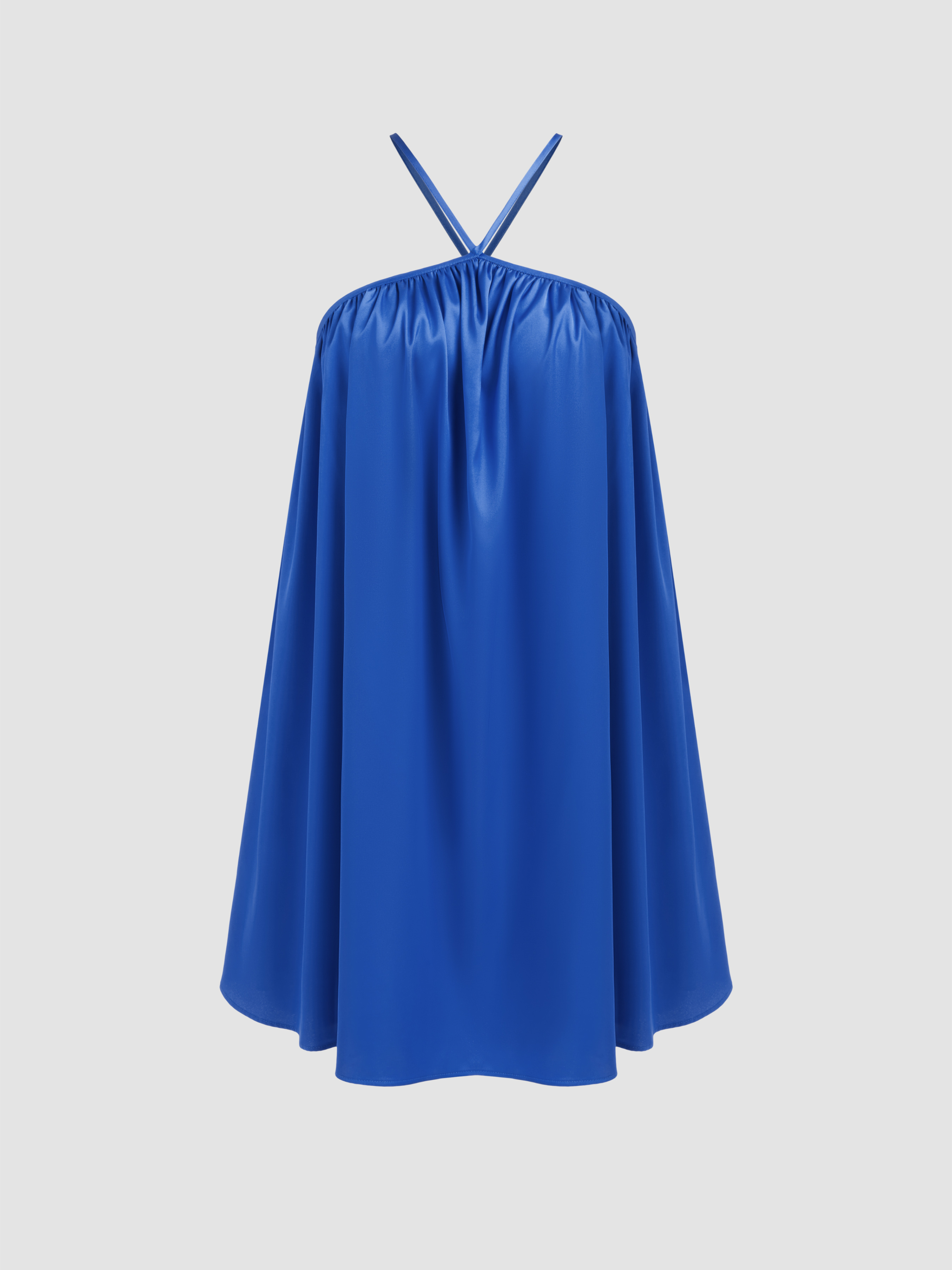 Satin Halter Solid Criss Cross Mini Dress - Cider