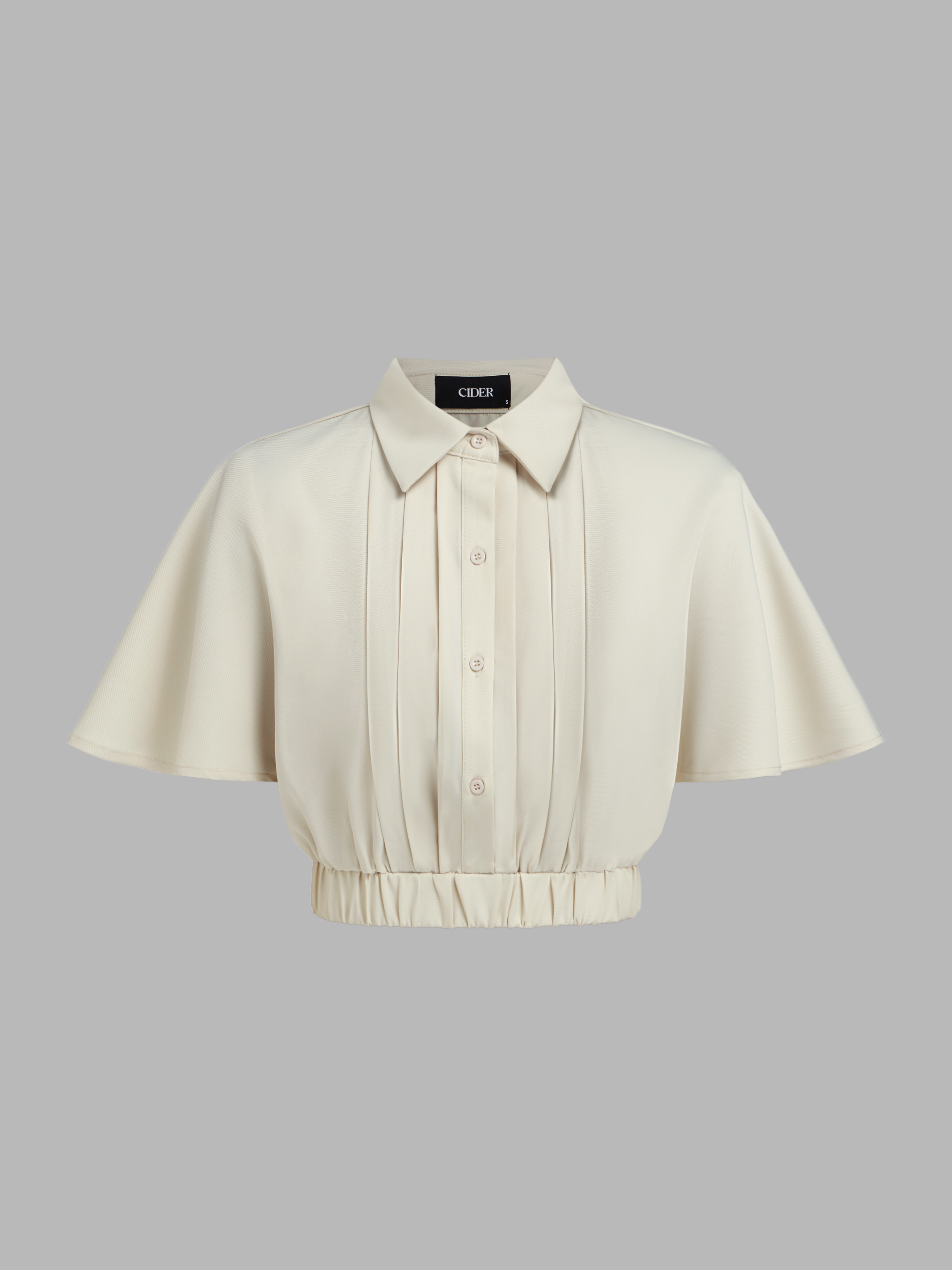 Collar Solid Crop Short Sleeve Shirt - Cider