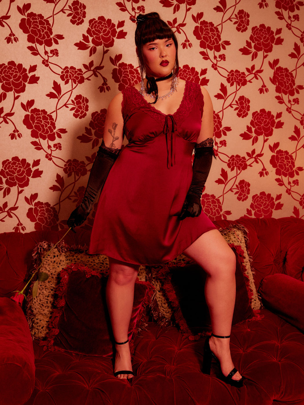 Satin Satin V Neck Lace Trim Mini Dress Curve And Plus For Partyclubbing