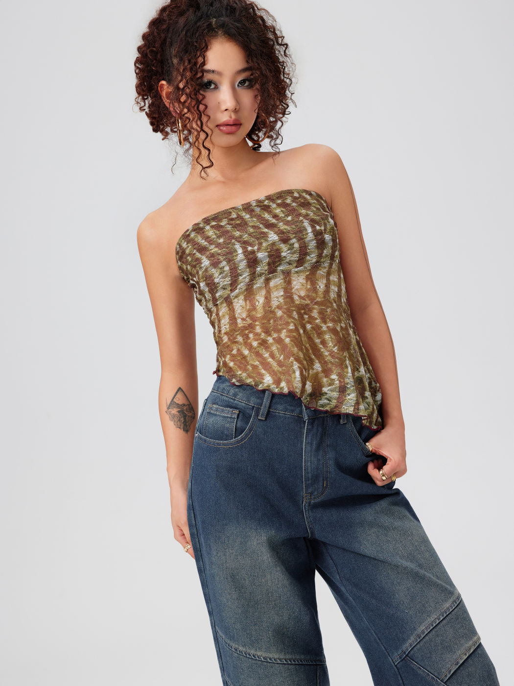 Mesh Mesh Asymmetrical Hem Tie Dye Crop Tube Top For Music Festival ...