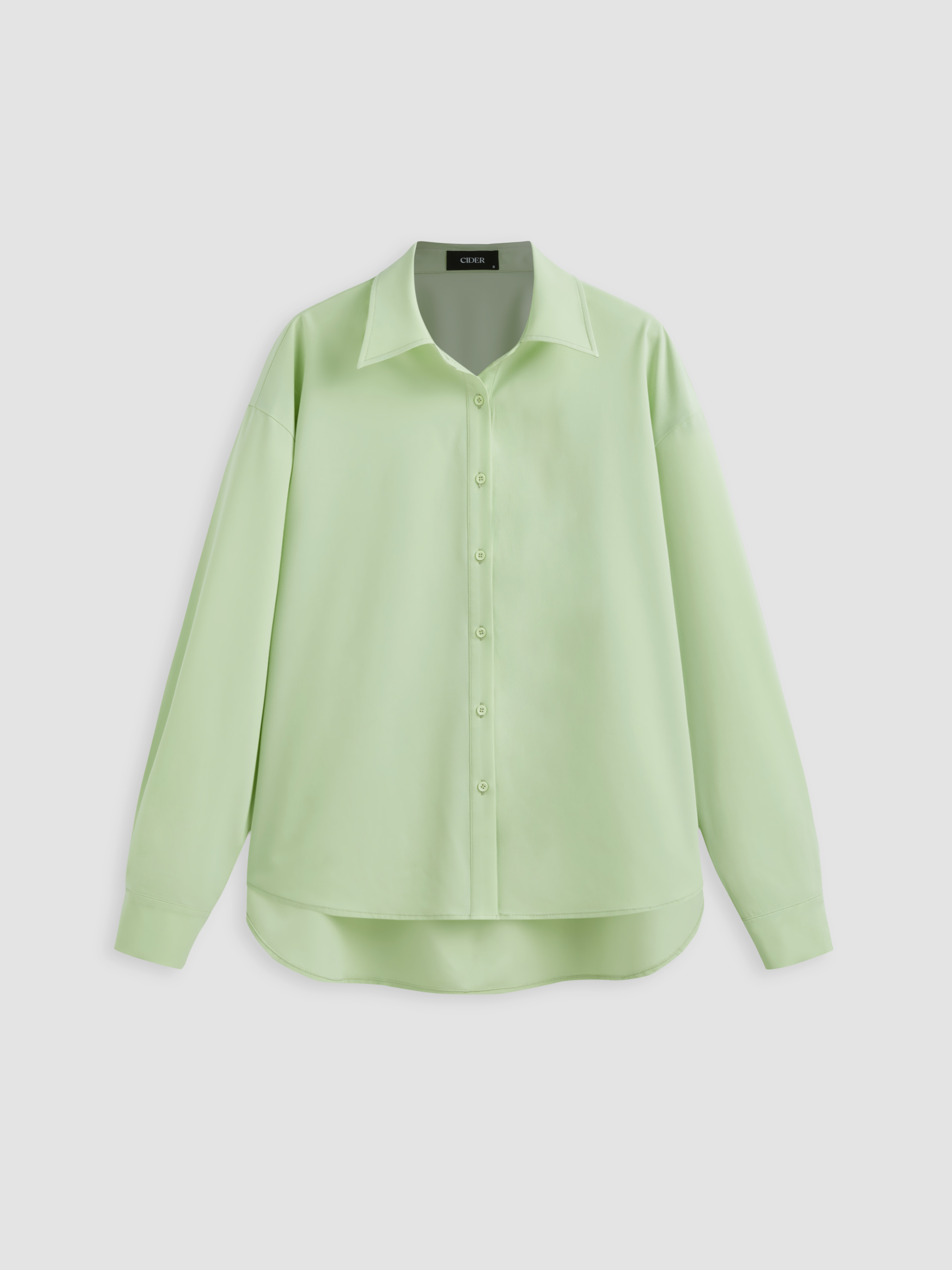 Office Siren Woven Collar Solid Button Oversized Long Sleeve Shirt For Work