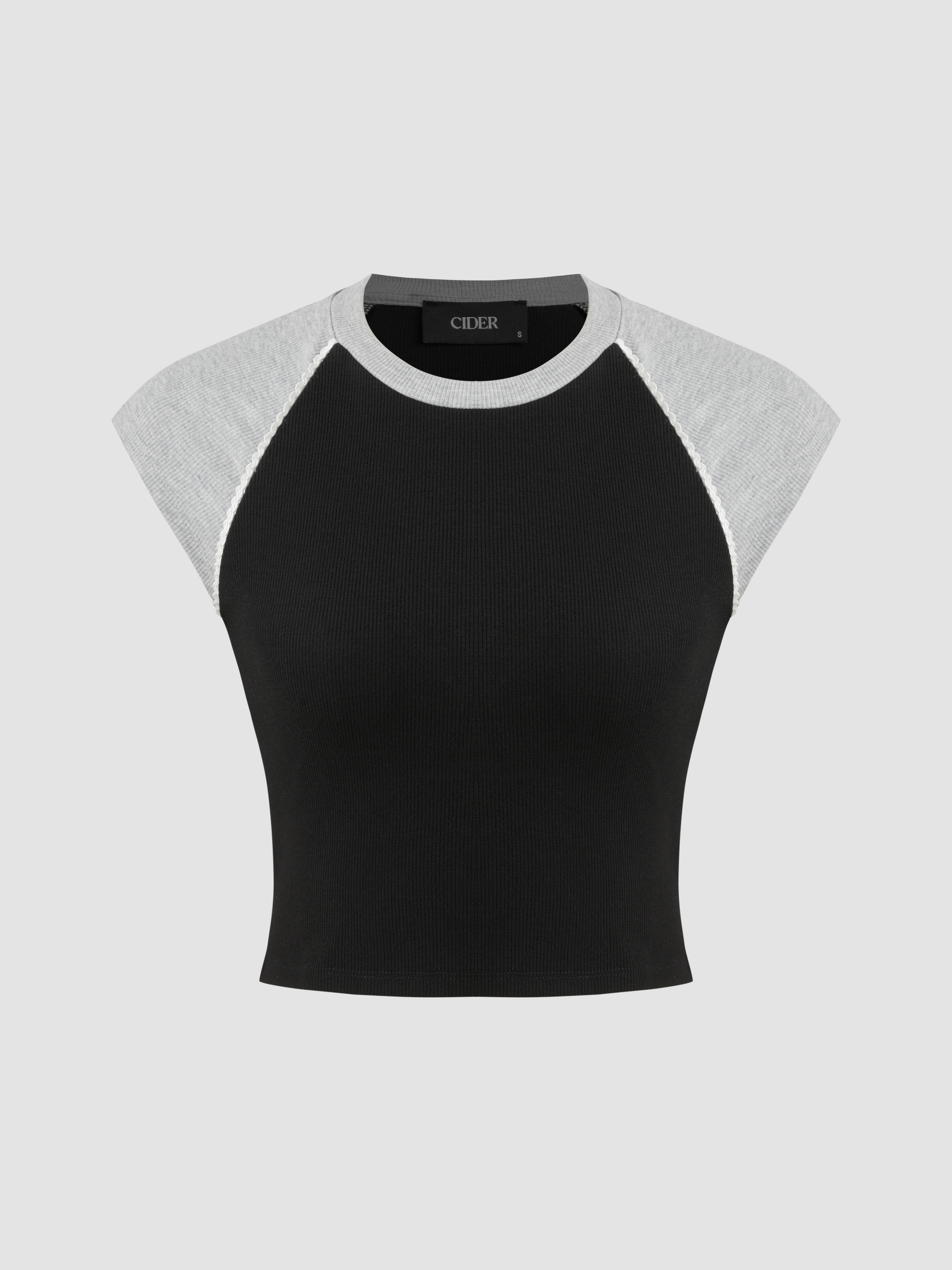 Patched Raglan Sleeve Crop Top For School Daily Casual