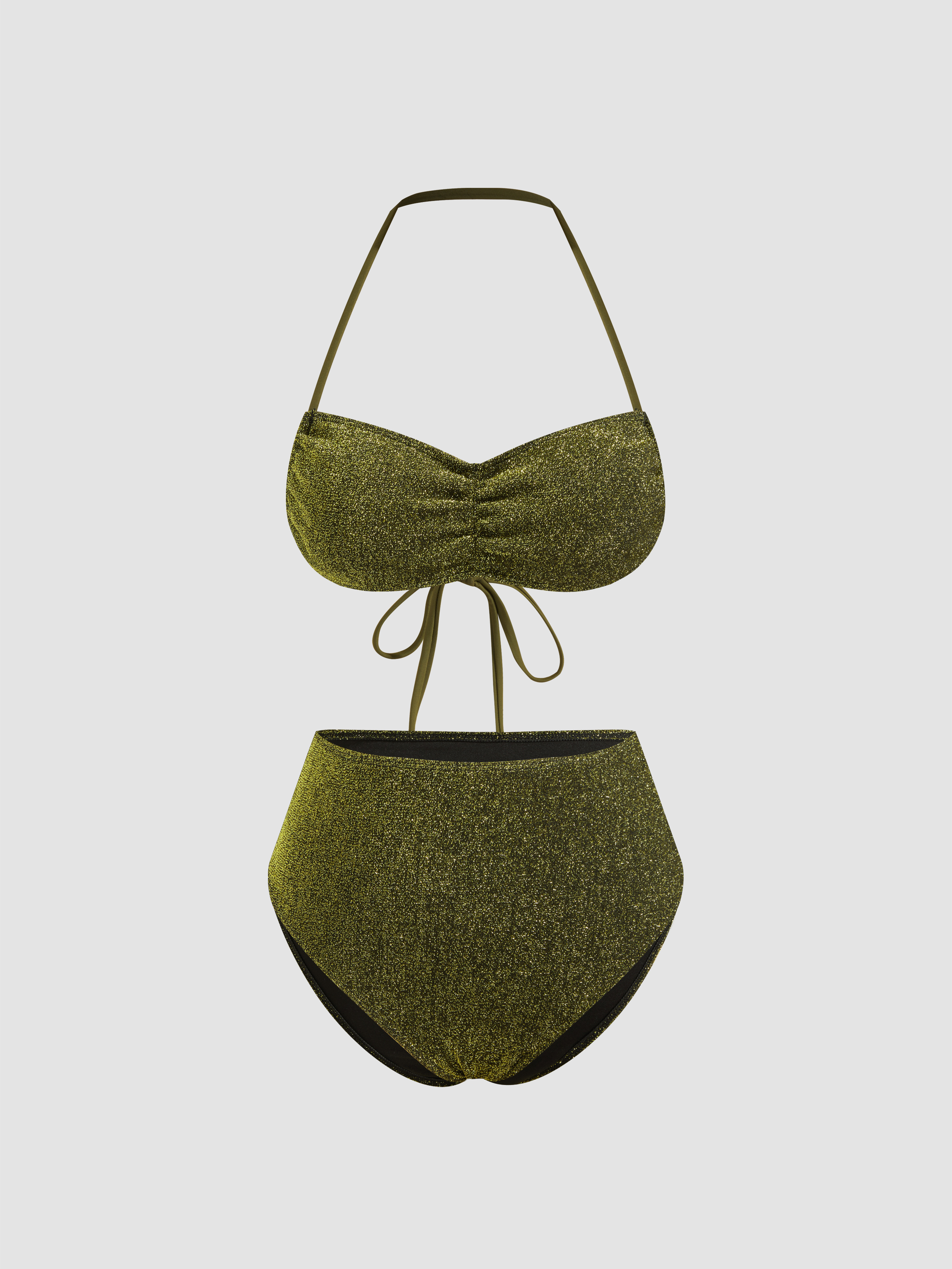 Tummy Control Knit Fabric Shaping Halter Texture Metallic Ruched Solid ...