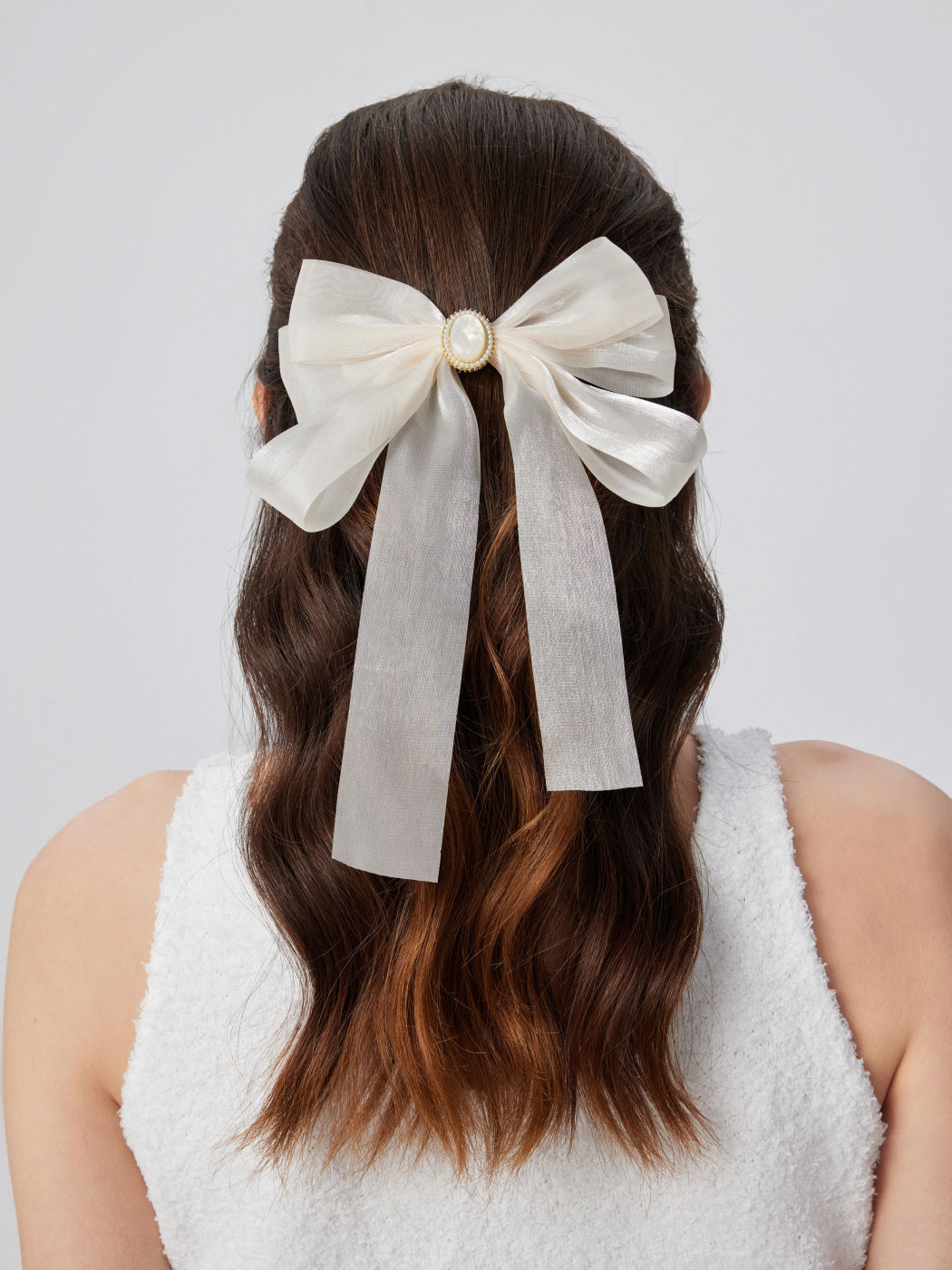 Polyester Bowknot Pearl Decor Hair Clip For Date Polyester Bowknot Pearl Decor Hair Clip For Date