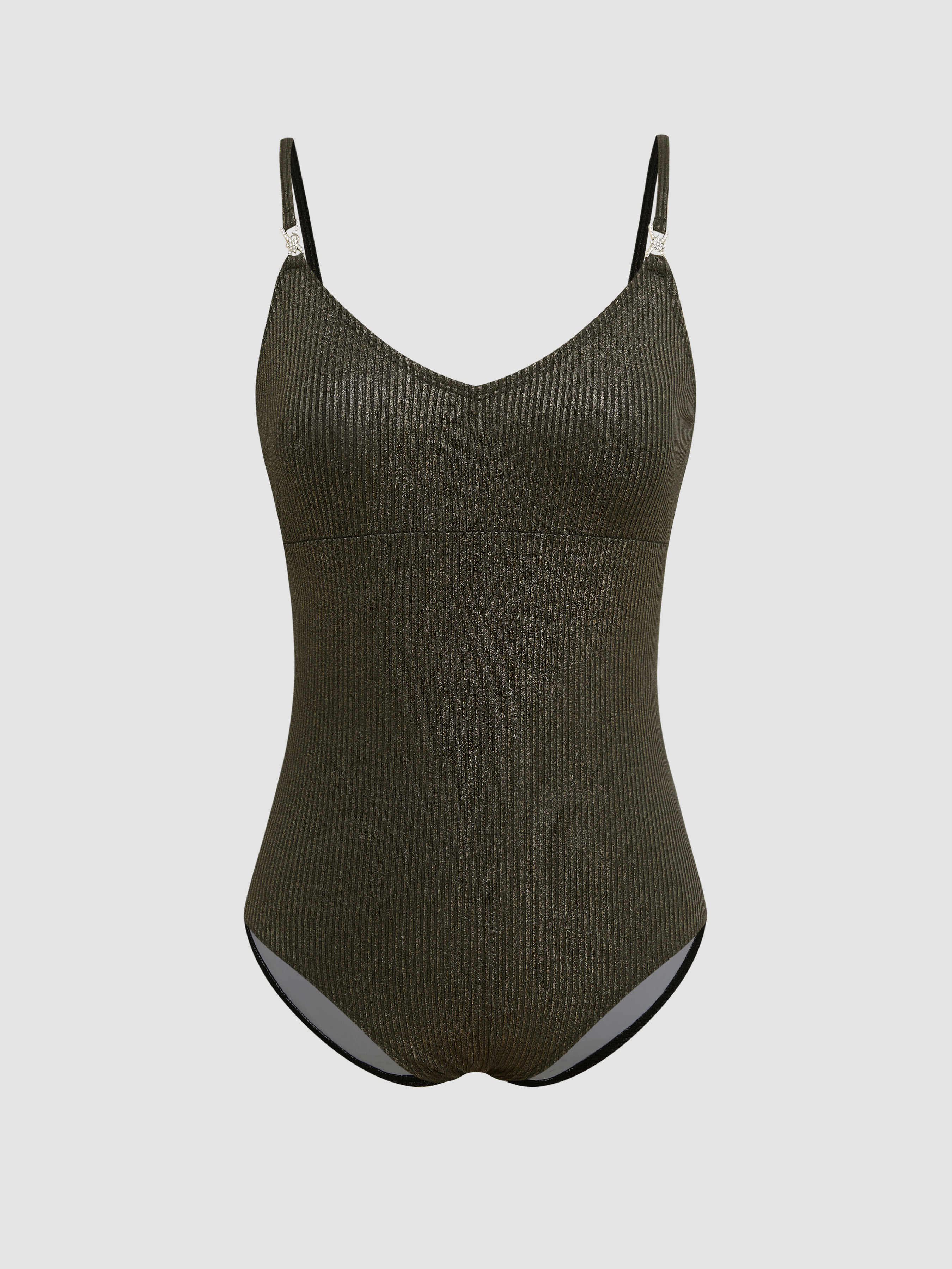 Tummy Control Knit Fabric Shaping V-neck Solid Texture One Piece ...