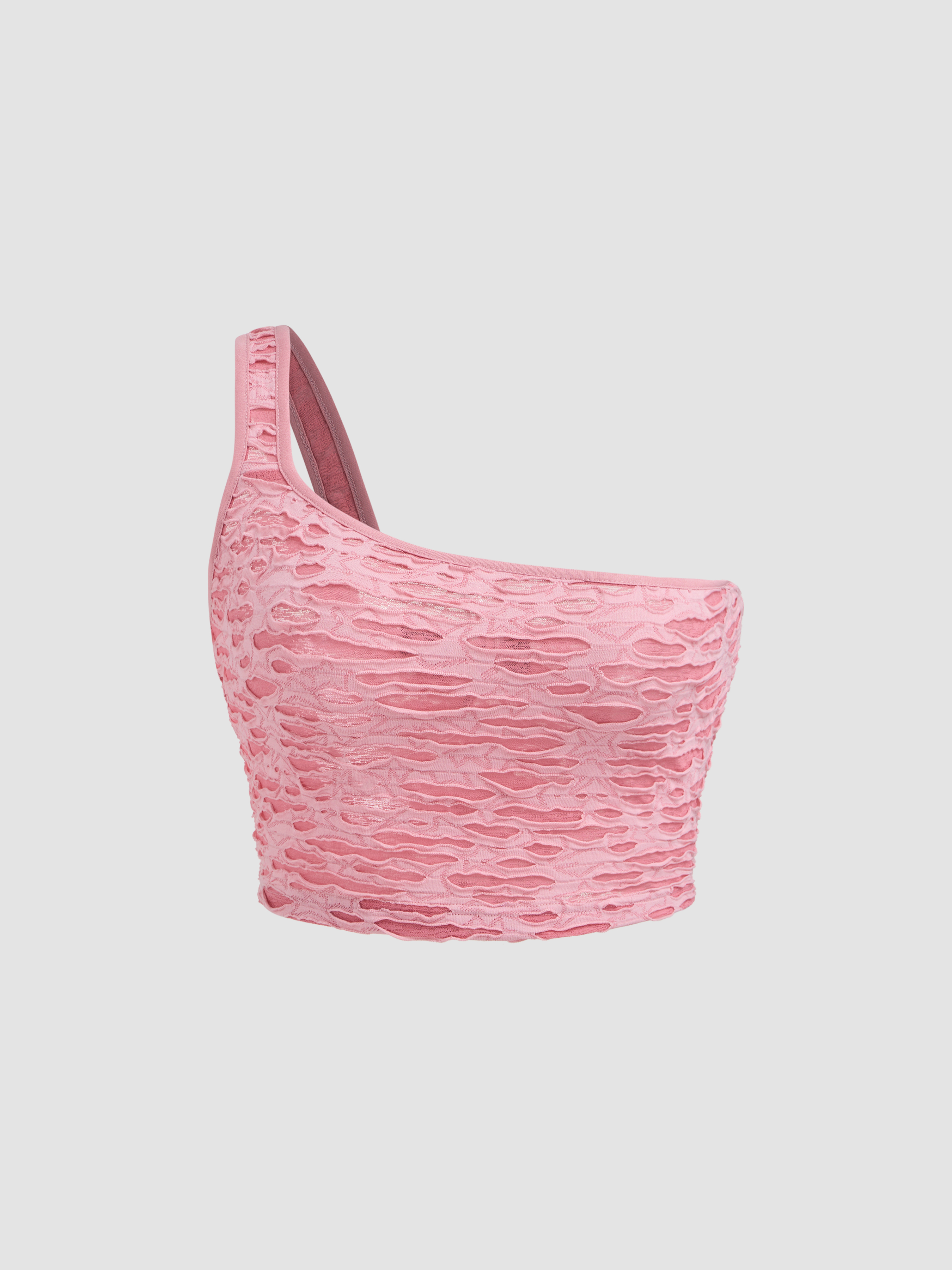 Asymmetrical Neck Texture Solid Crop Top - Cider