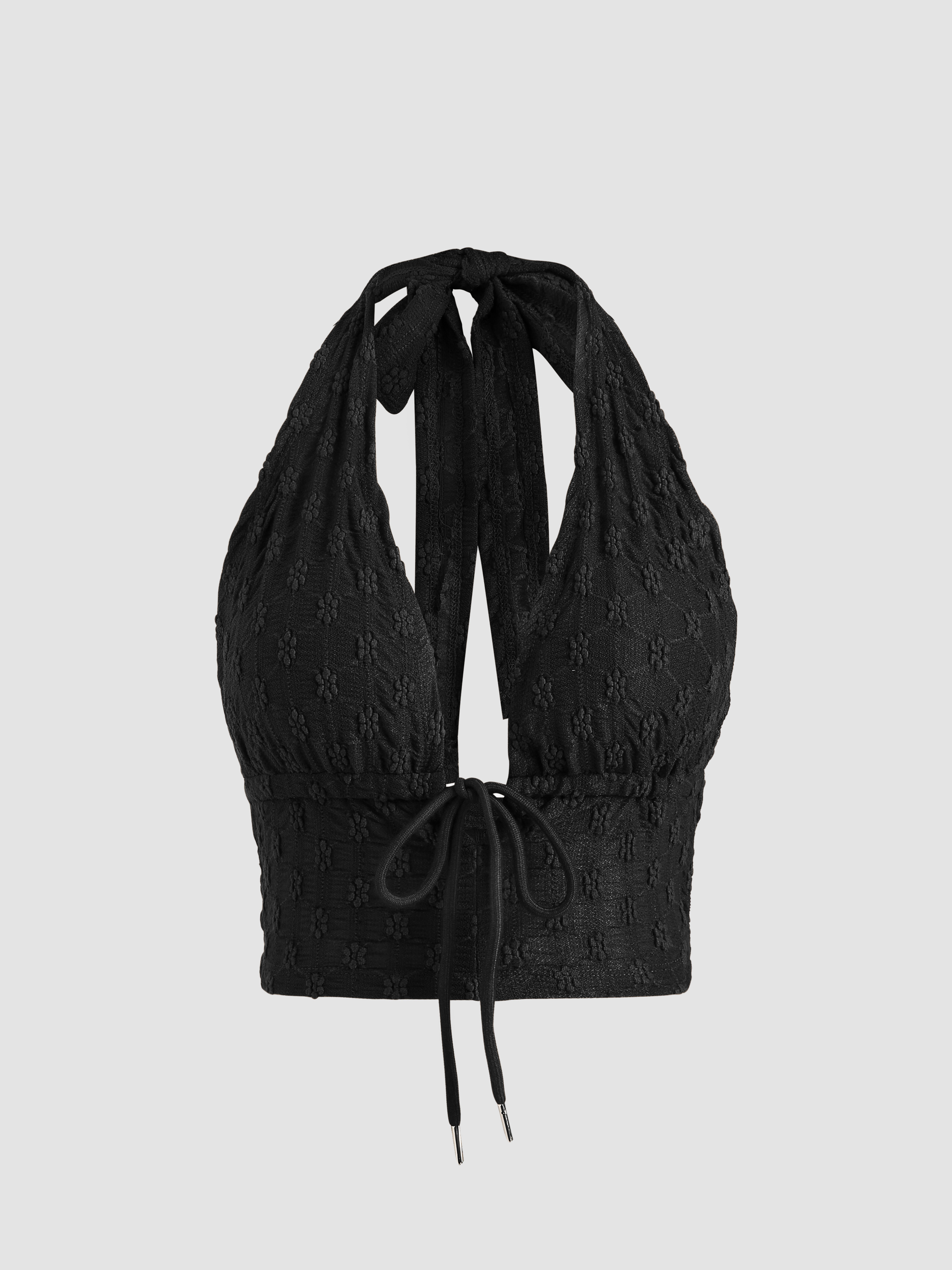 Solid Texture Knotted Halter Tank Top - Cider