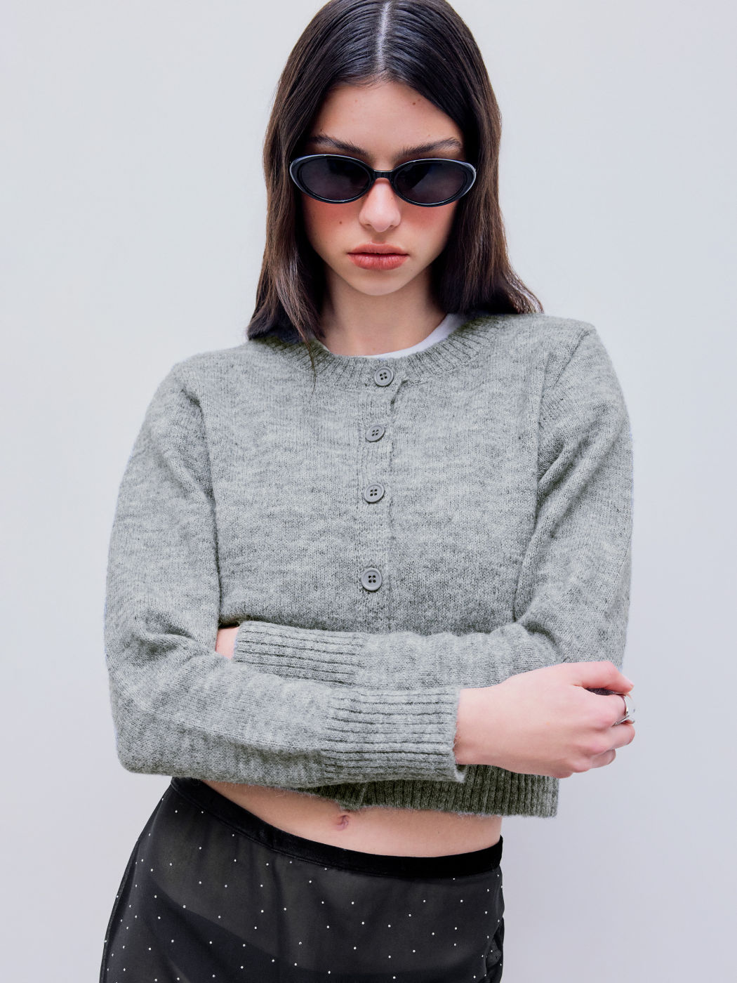 Office Siren Knit Fabric Wool-blend Round Neckline Solid Button ...